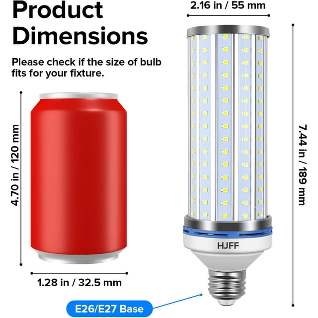 QYUN-2-Pack Led Light Bulb 500W Equivalent Cool Daylight White E26 Small Base Led Corn Light for ...