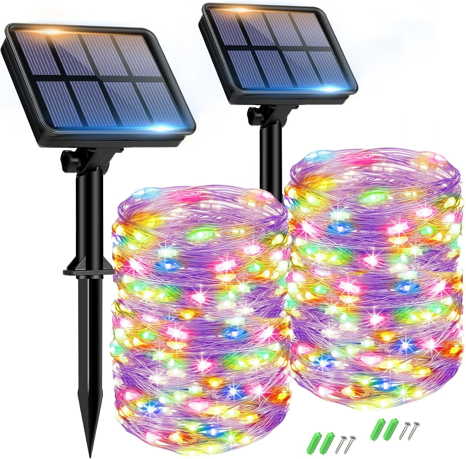 QYUN-2 Pack Solar String Lights For Outside - 160Led 66Ft Solar Fairy ...