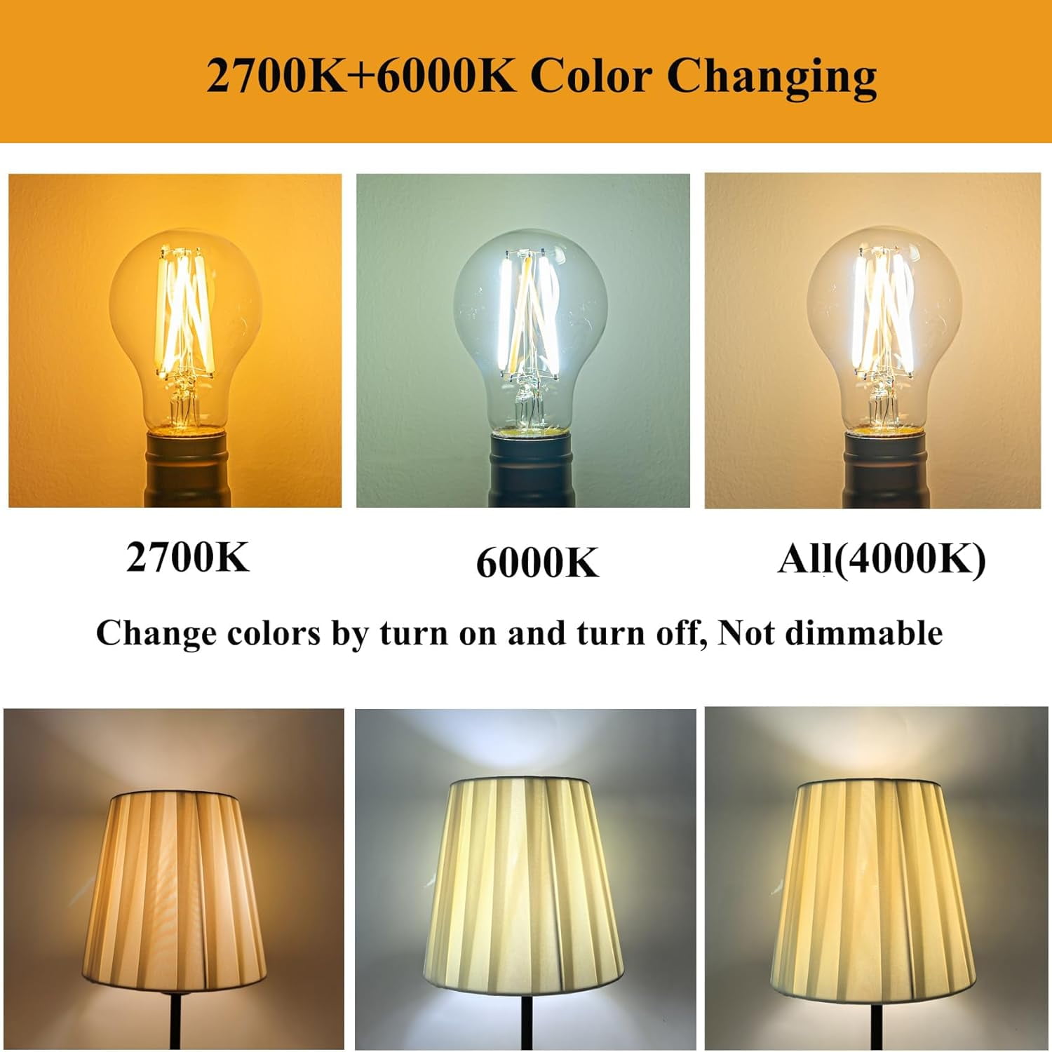 QYUN-3 Color Temperature LED Bulb E26 Medium Base 60W Equivalent, 2700K ...