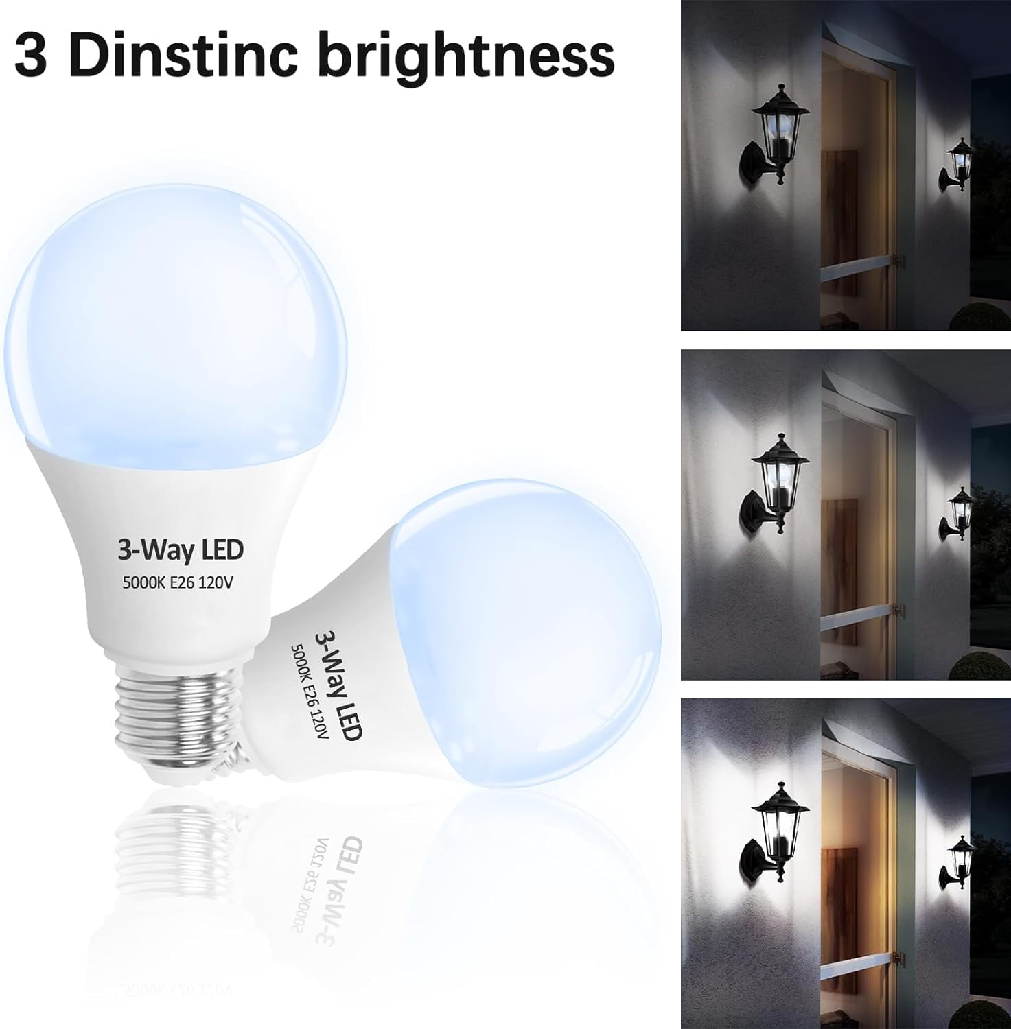 QYUN-3 Way LED Light Bulbs 2 Pack, 3 Way Light Bulbs 30 70 100 Daylight White 5000K,E26 Medium ...