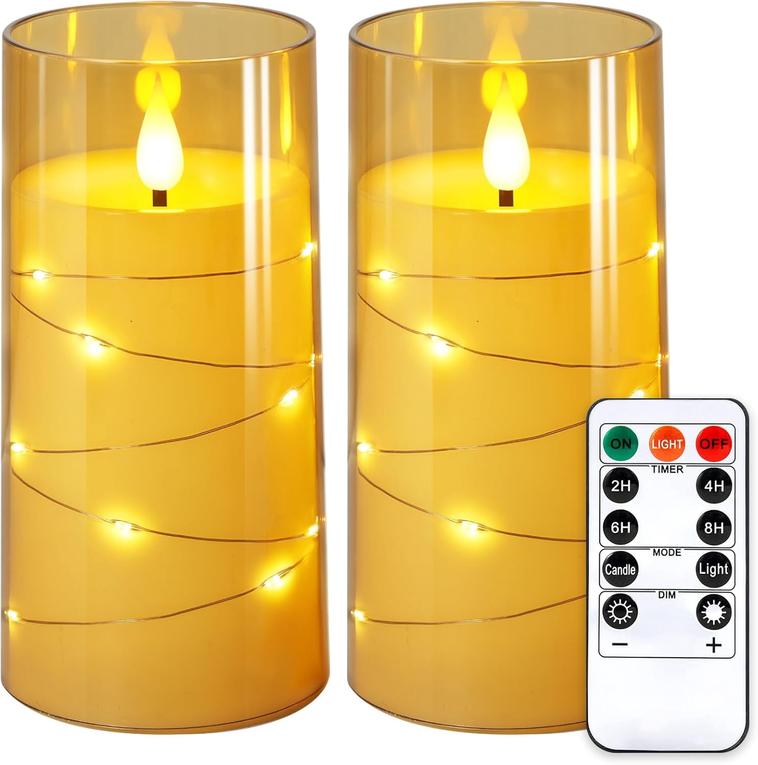 QYUN-3"X6"Flickering Flameless Candles: Built-In Star String Lights ...
