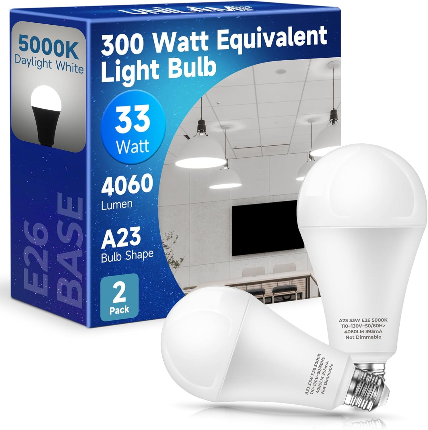 QYUN-300 Watt Equivalent Light Bulb, 33W Led Light Bulb E26 Daylight ...