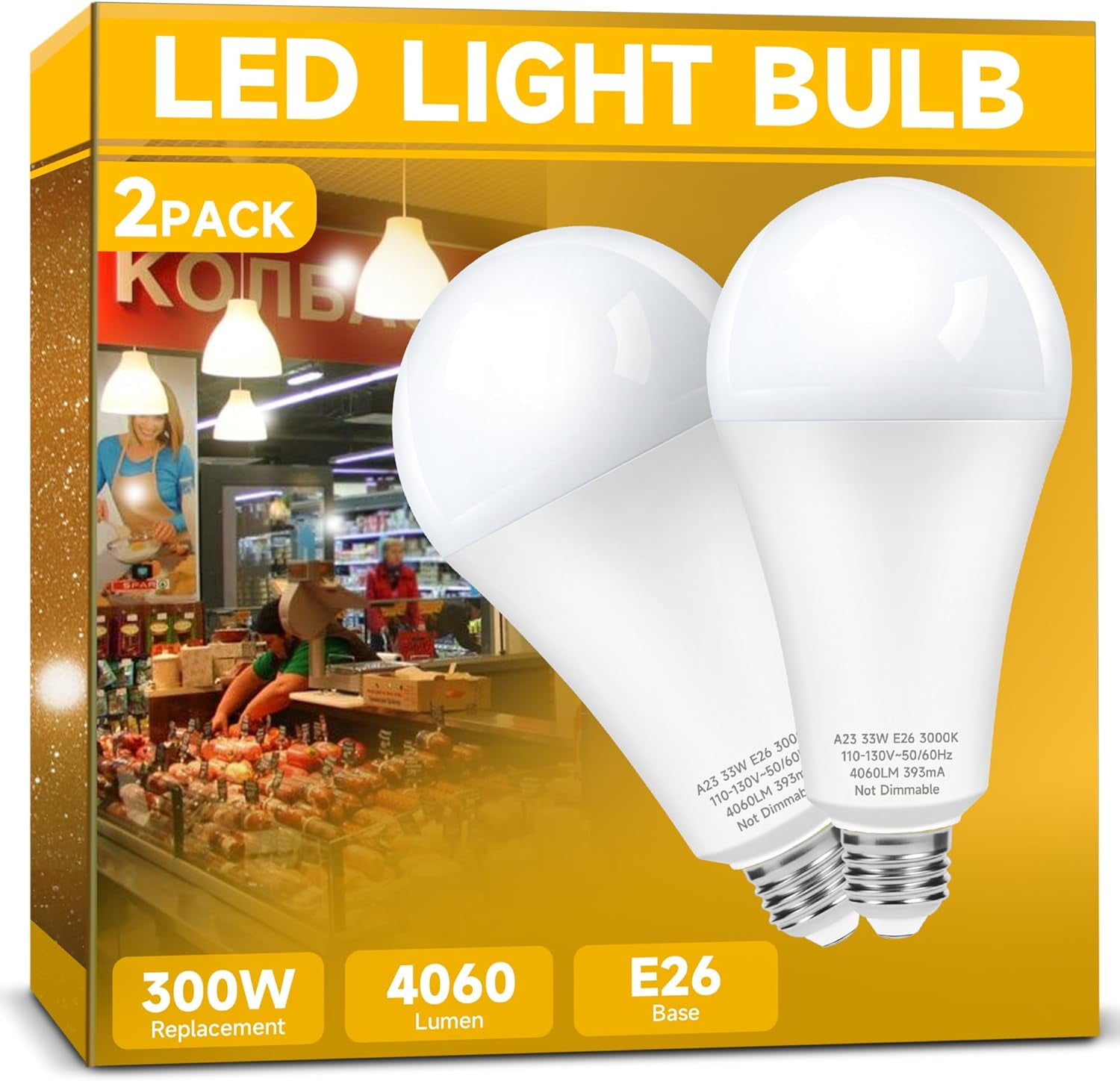 QYUN-300W Equivalent Led Light Bulb, Super Bright 4060 Lumen Warm White ...