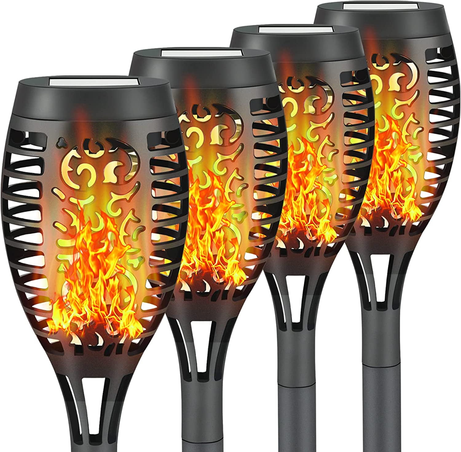 QYUN-4 Pack Led Solar Torch Light With Flickering Flame Outdoor ...