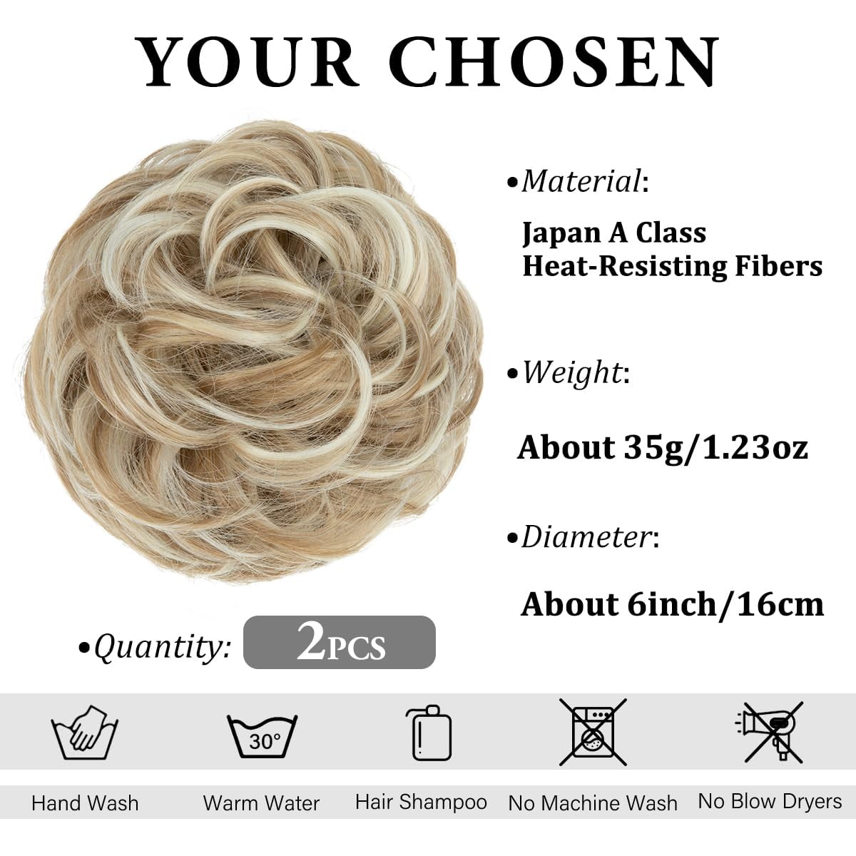 FGERFE-2PCS Messy Hair Bun Hair Pieces Wavy Curly Synthetic Updo Fake ...