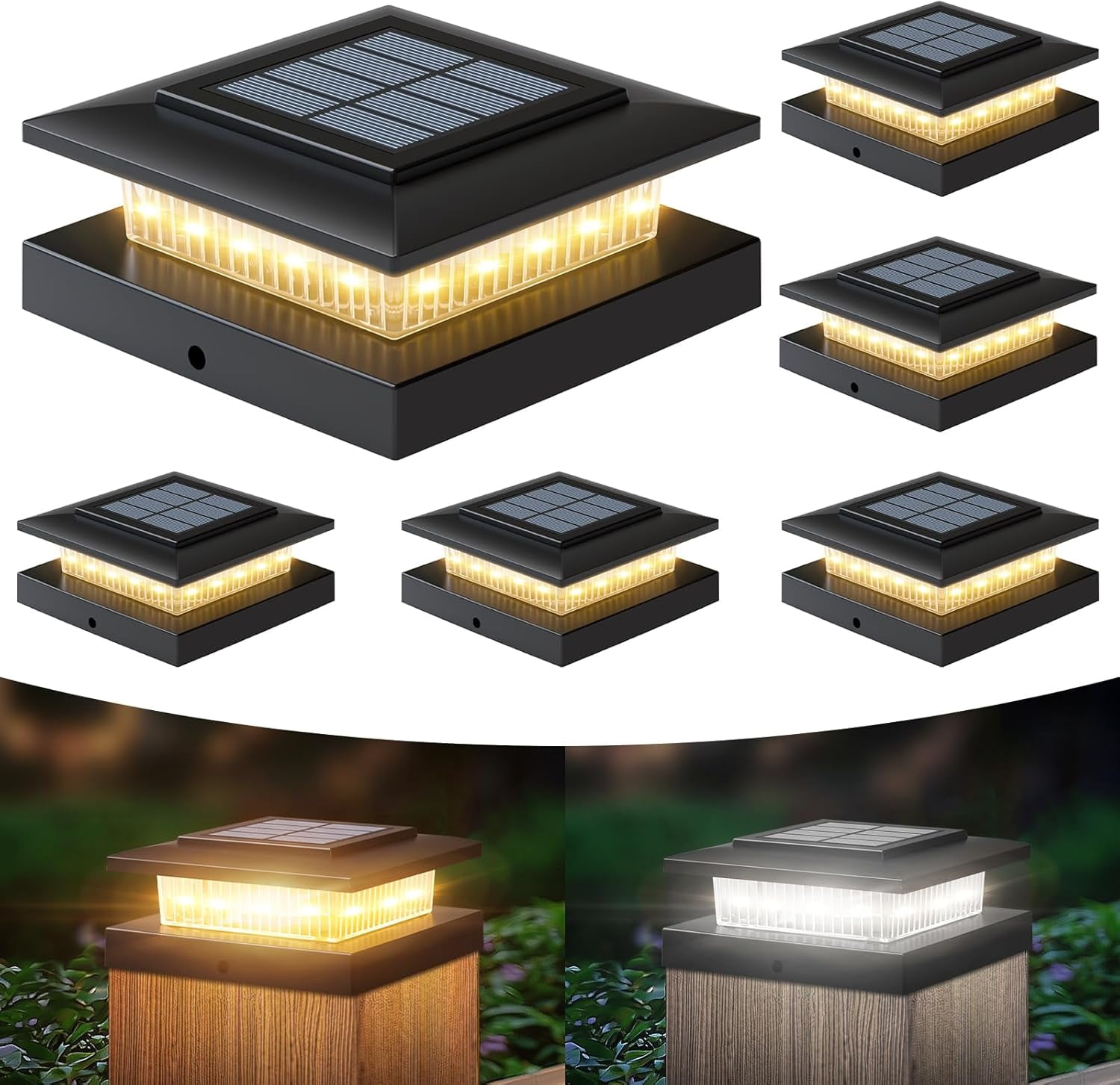 QYUN-4X4 Post Solar Lights Outdoor: 6 Pack 2 Lighting Modes Fence Deck ...