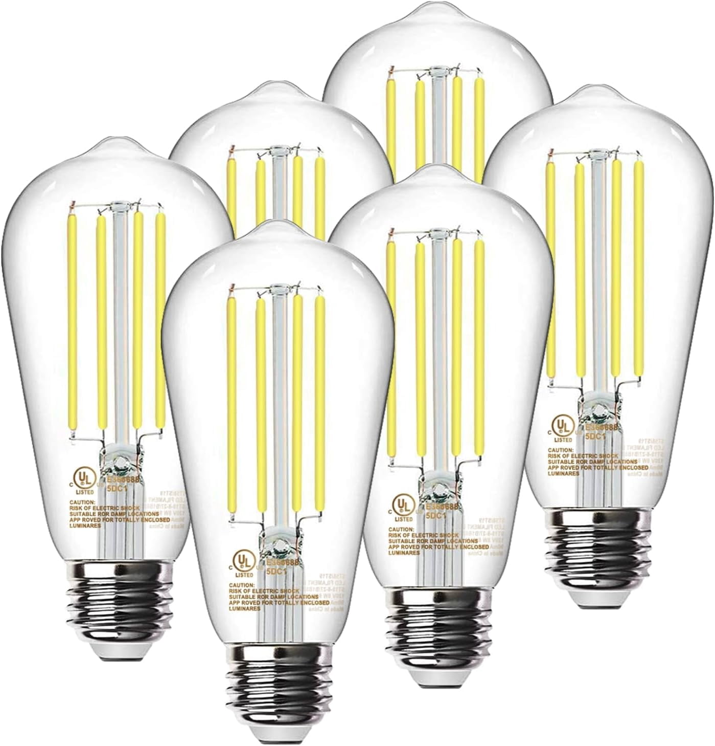 QYUN-6 Pack E26 Base Vintage Led Edison Light Bulbs, 60W Equivalent ...