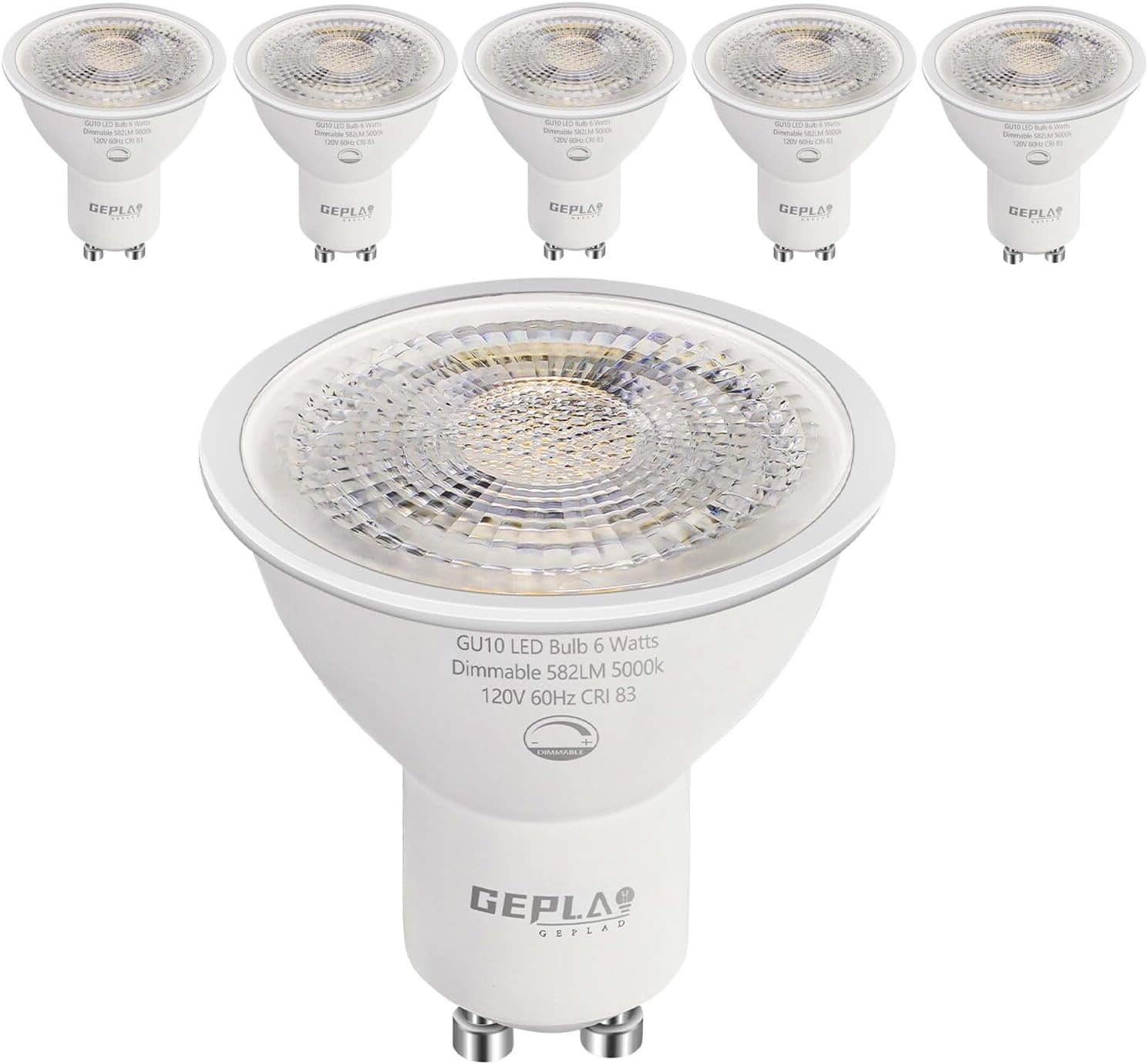 QYUN-6 Pack Gu10 Led Spotlight Bulbs,Dimmable, 5000K Daylight 582Lm ...