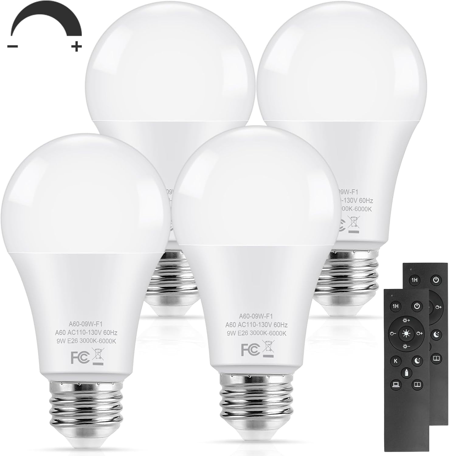 QYUN-9W A19 Remote Controlled Led Light Bulbs, 3000K/4500K/6000K ...