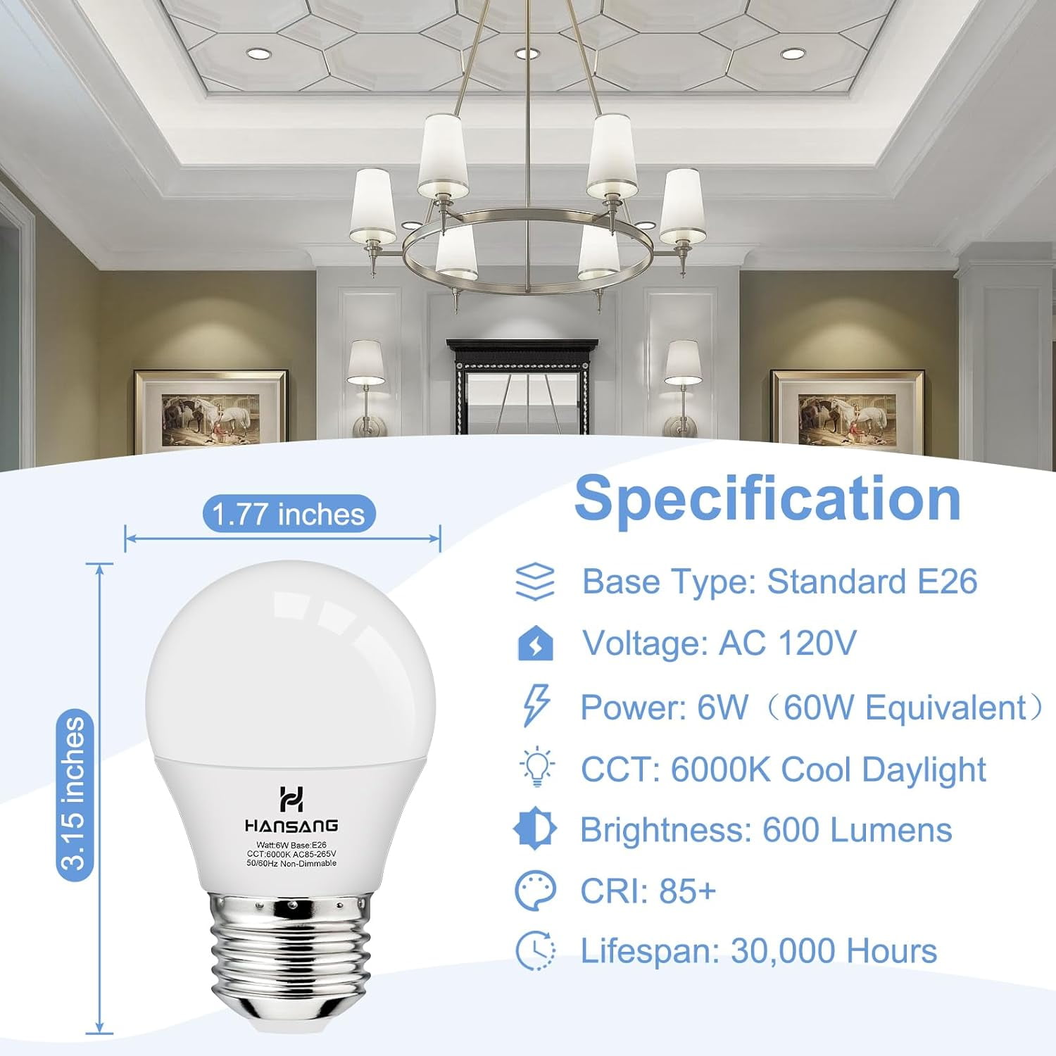 QYUN-A15 LED E26 Small Light Bulb, Daylight 6000K, 60Watt Equivalent Ceiling Fan Light Bulbs ...