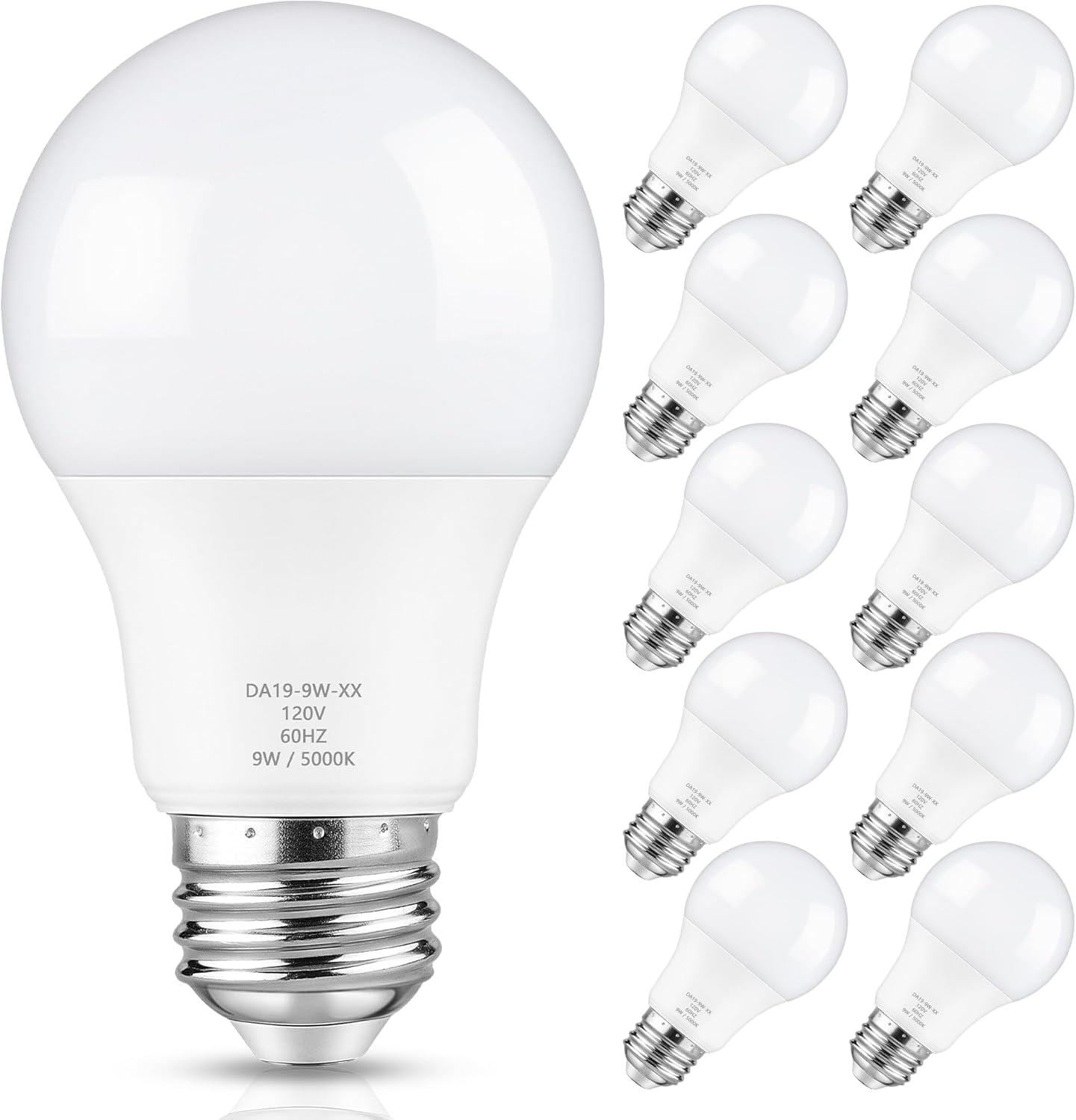 QYUN-A19 Led Light Bulb, 60 Watt Equivalent, 5000K Daylight White, 900Lm, E26 Base, Dimmable, 9W ...