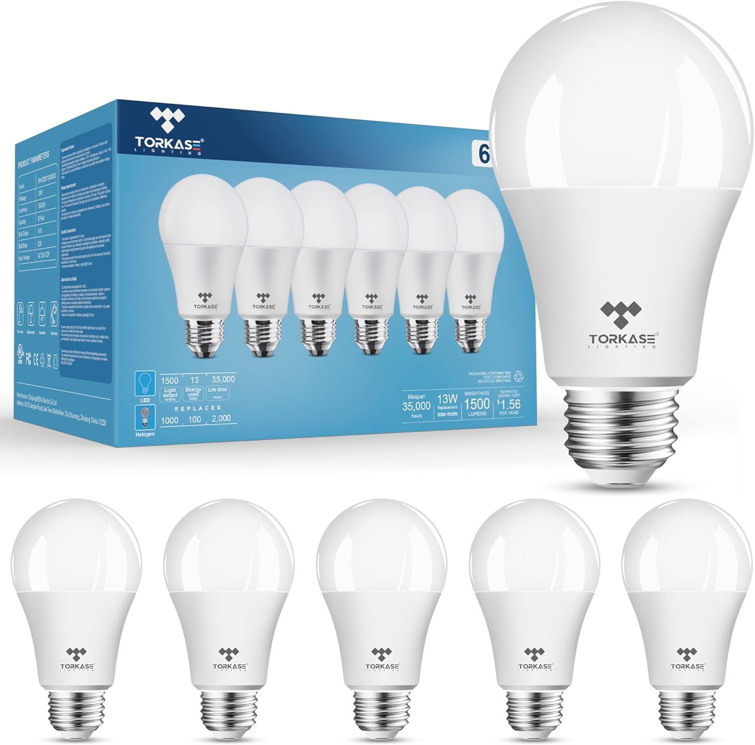 QYUN-A19 Led Light Bulbs Non-Dimmable, 60/80/100W Equivalent, 2700K Soft White, 13W 1500 Lumens ...
