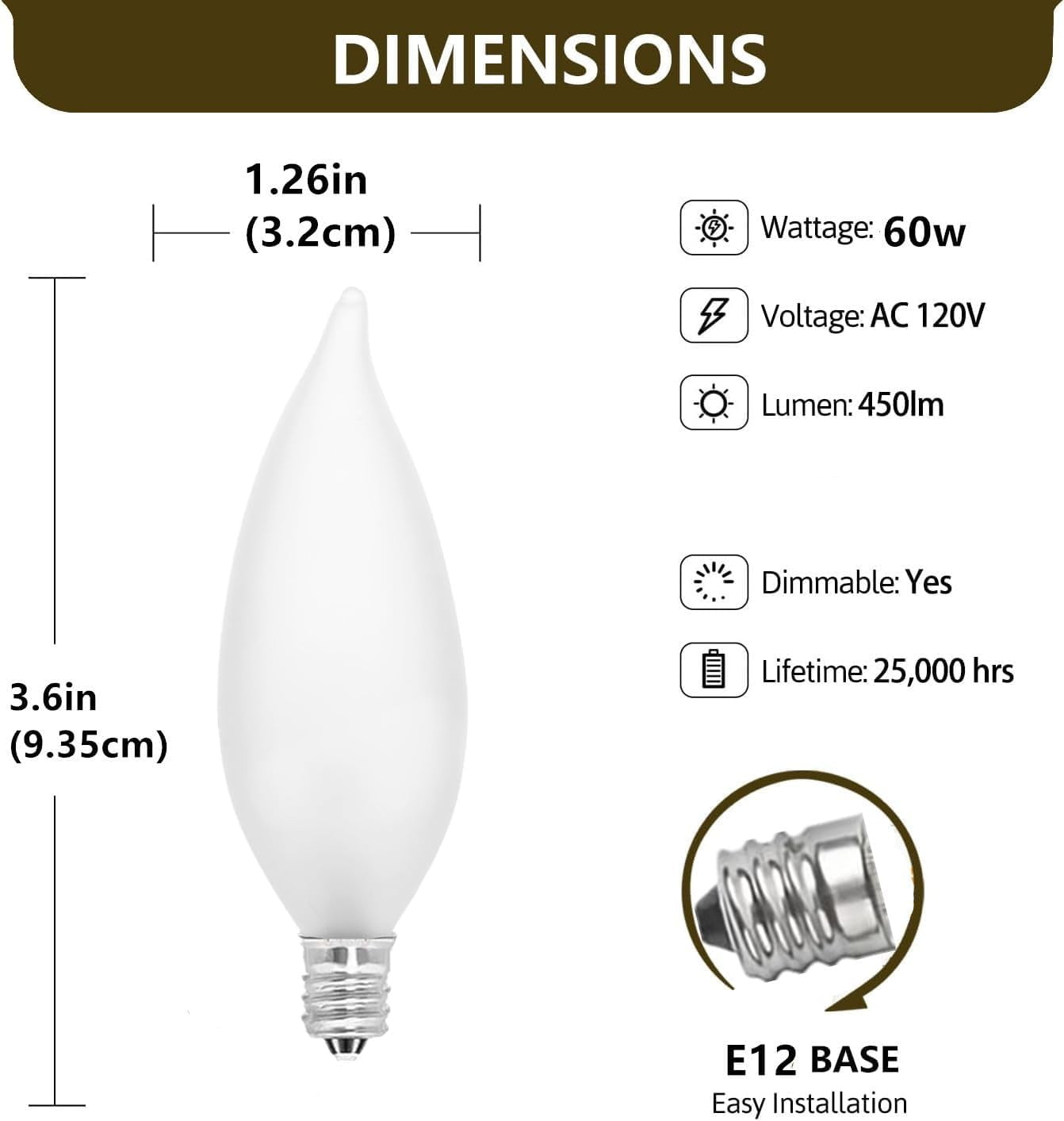 QYUN-Candelabra Flame Tip Frosted,Frosted Flame Tip Chandelier Light ...