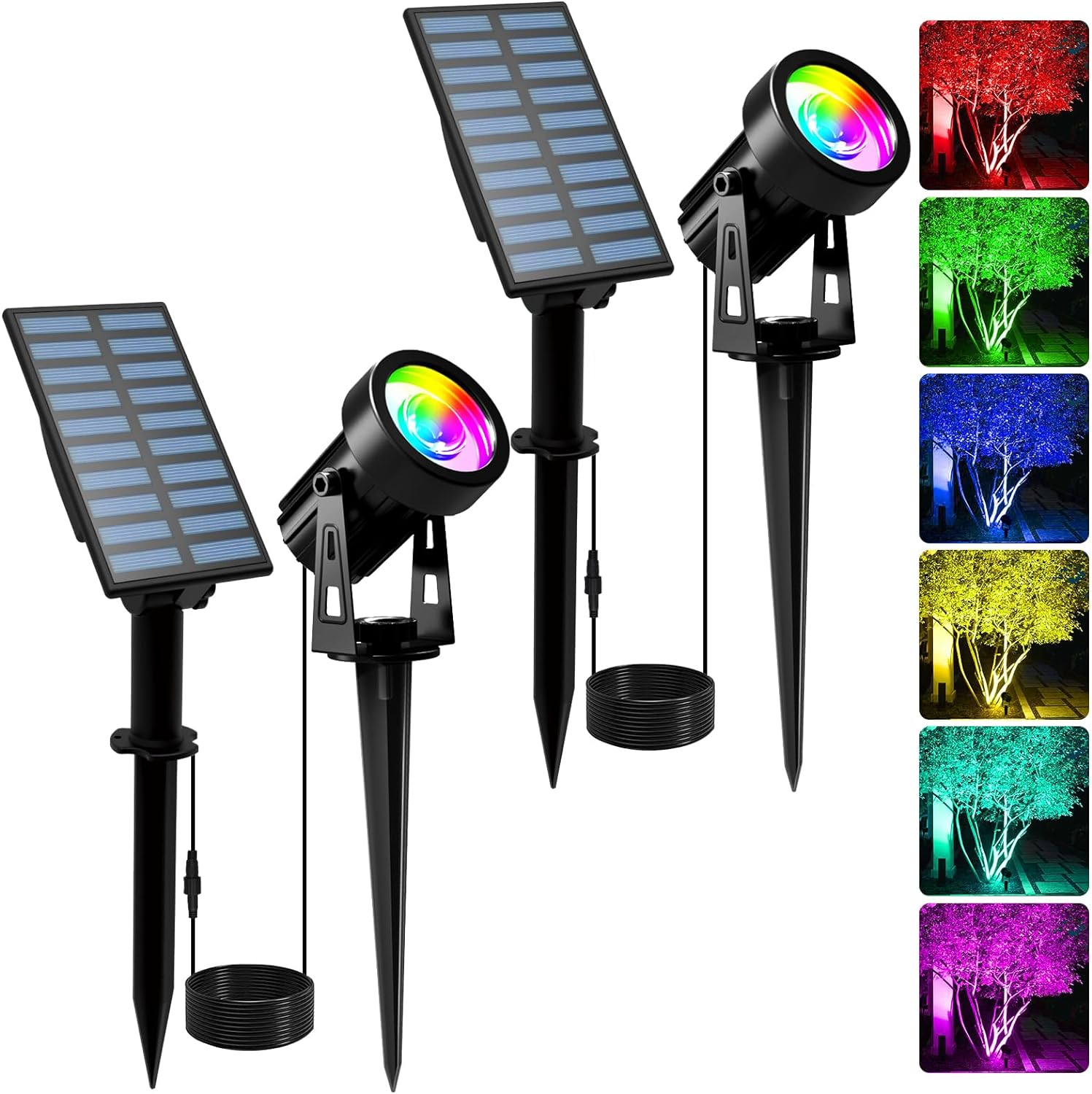 QYUN-Color Changing Solar Landscape Spotlights 2 Pack, Ip65 Waterproof ...