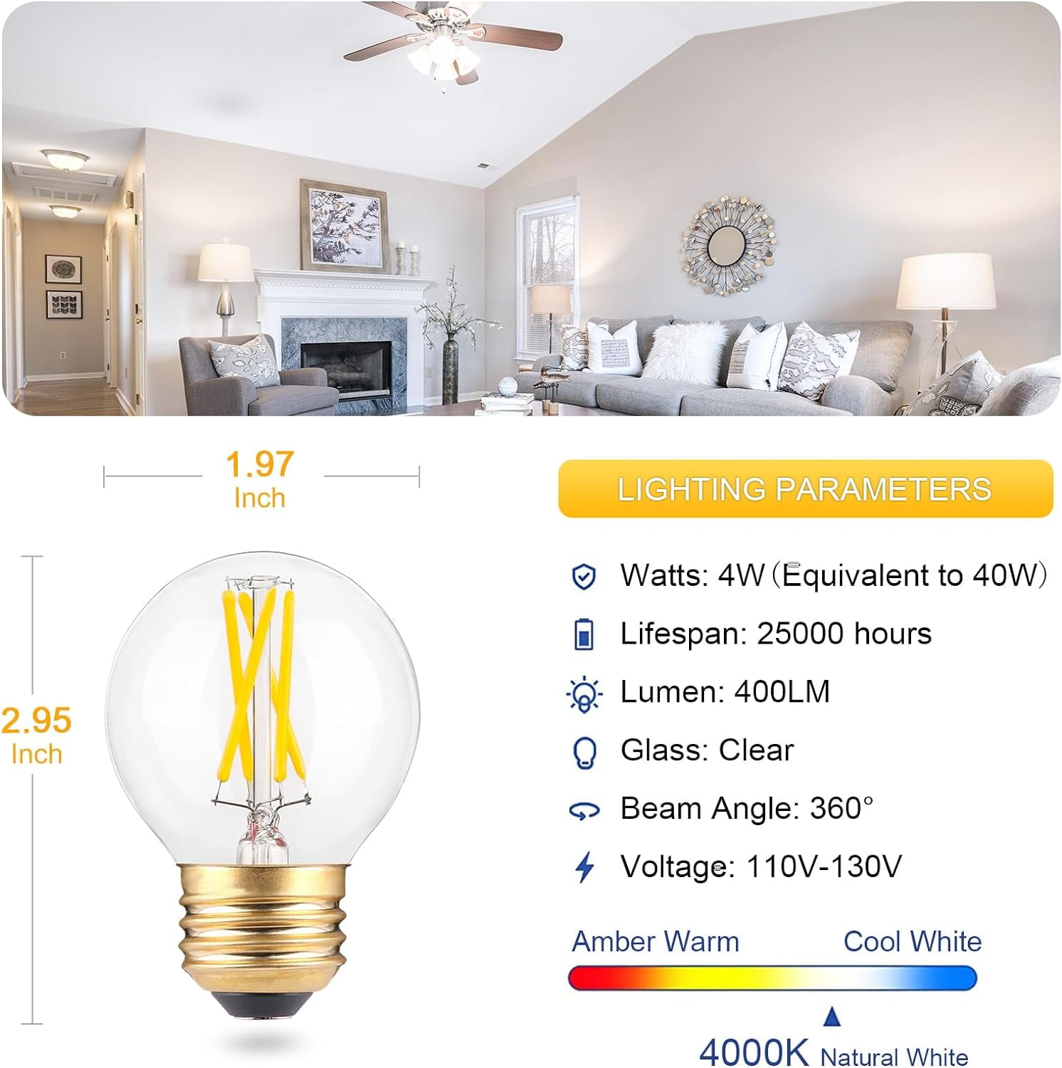 QYUN-Dimmable A15 LED E26 Small Light Bulb, Natural White 4000K, 40Watt Equivalent Ceiling Fan ...