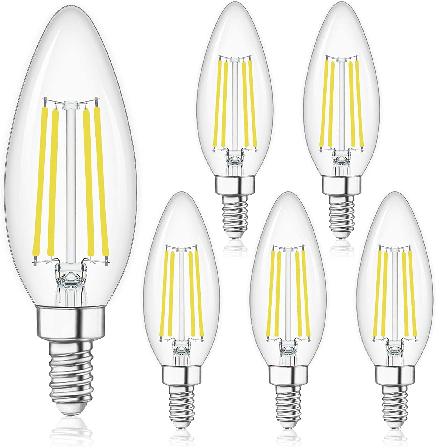 QYUN-E12 Candelabra Led Bulbs Dimmable 4000K Daylight 60W Equivalent,Type B Light Bulb For ...