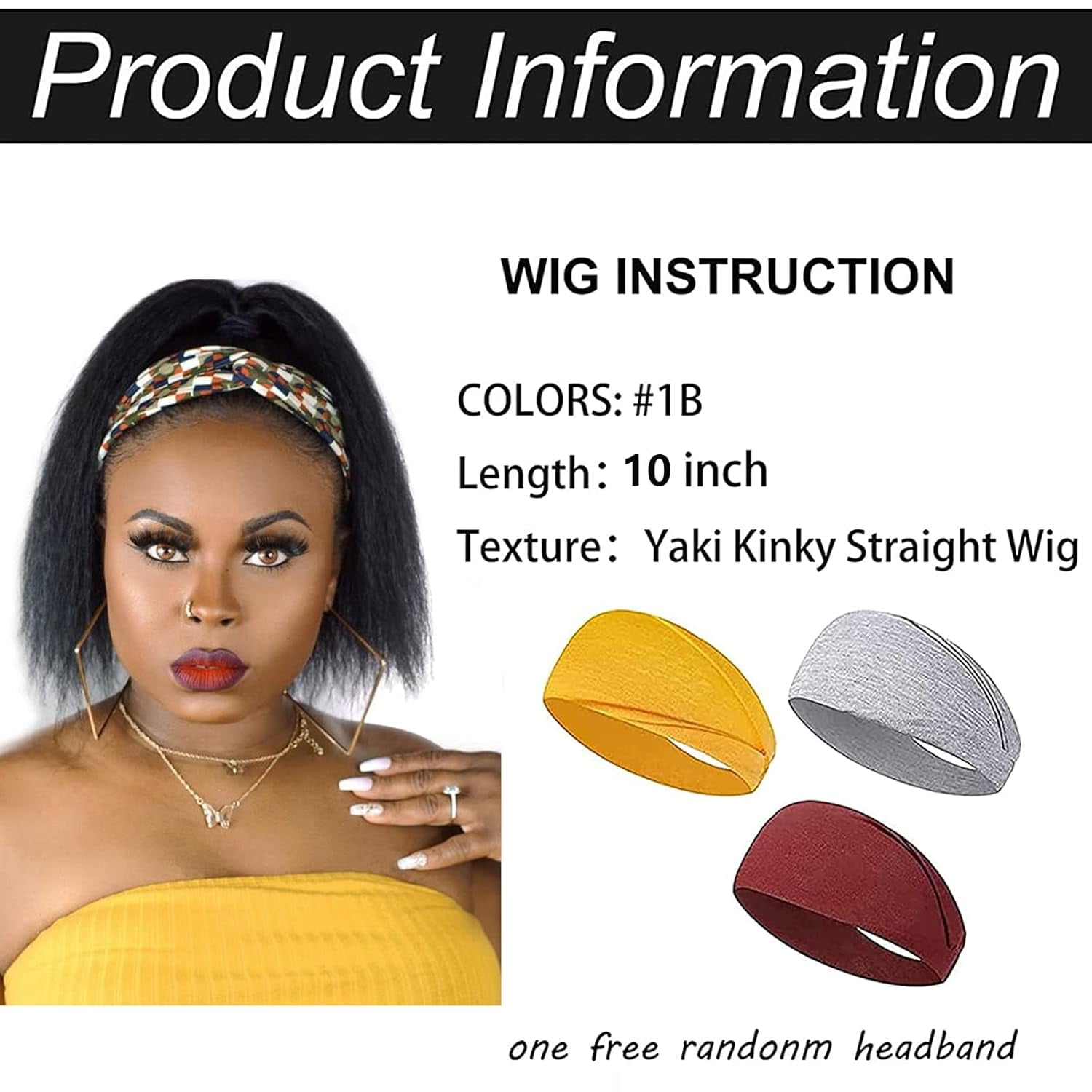 FGERFE-10Inch Kinky Straight Headband Wigs for Black Women None Lace ...