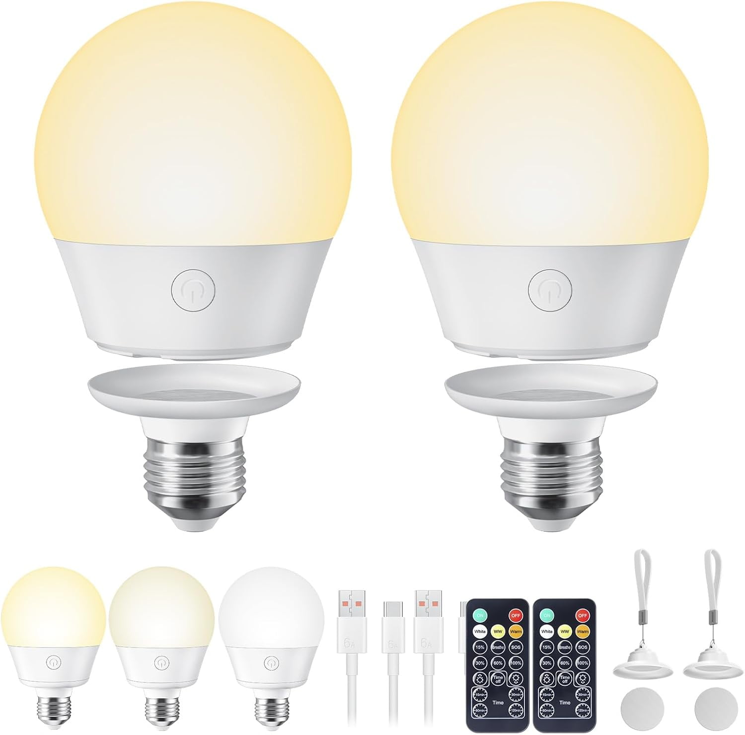 QYUN-E26 Rechargeable Light Bulb With Remote Timer And 3 Color ...