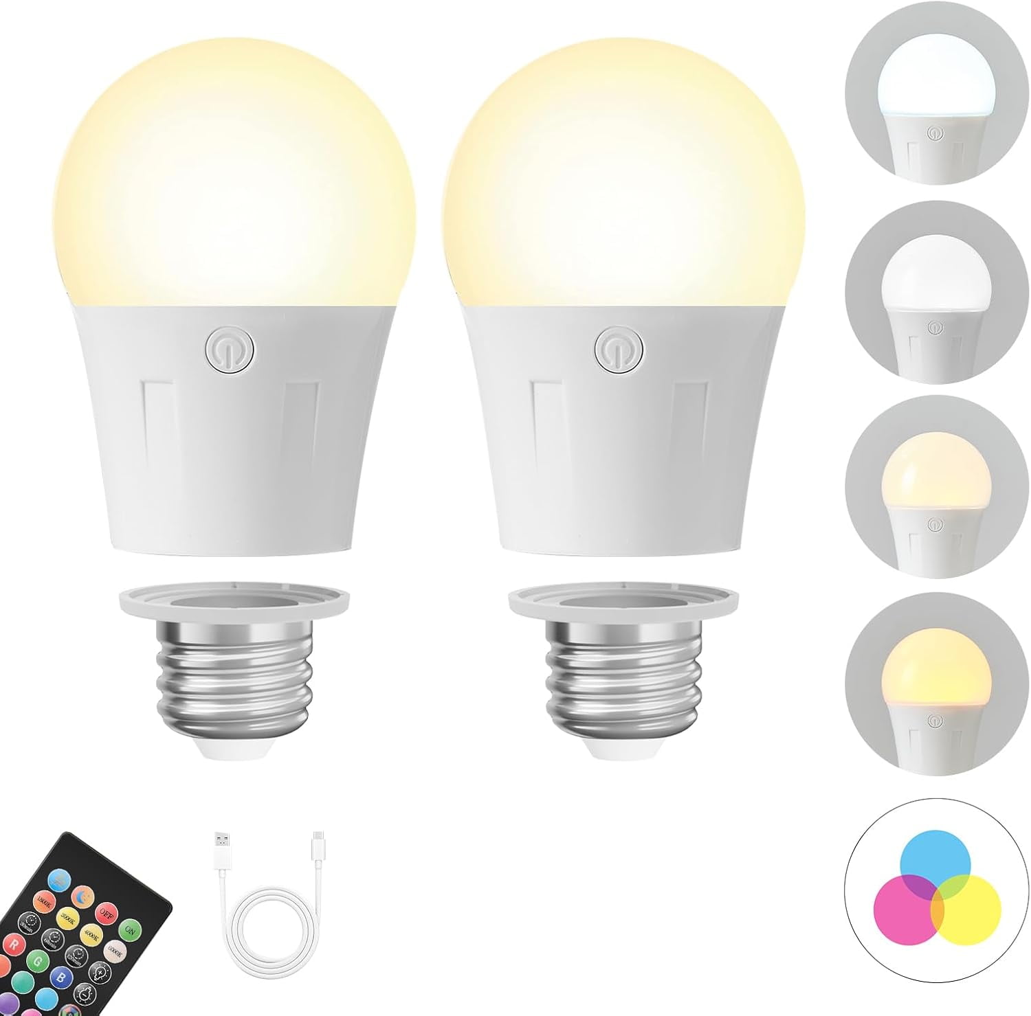 QYUN-E26 Rechargeable Light Bulbs, Battery Operated Led Bulb With ...