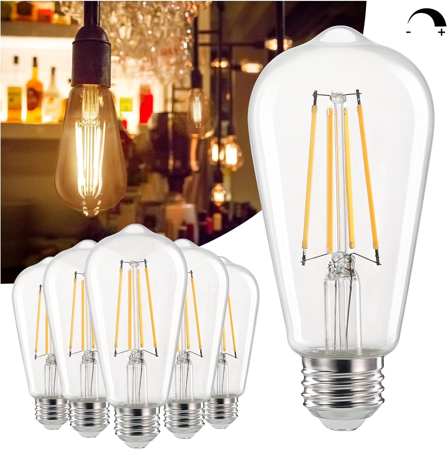 QYUN-Edison Light Bulbs 60W Equivalent, E26 Dimmable Vintage Edison Led ...