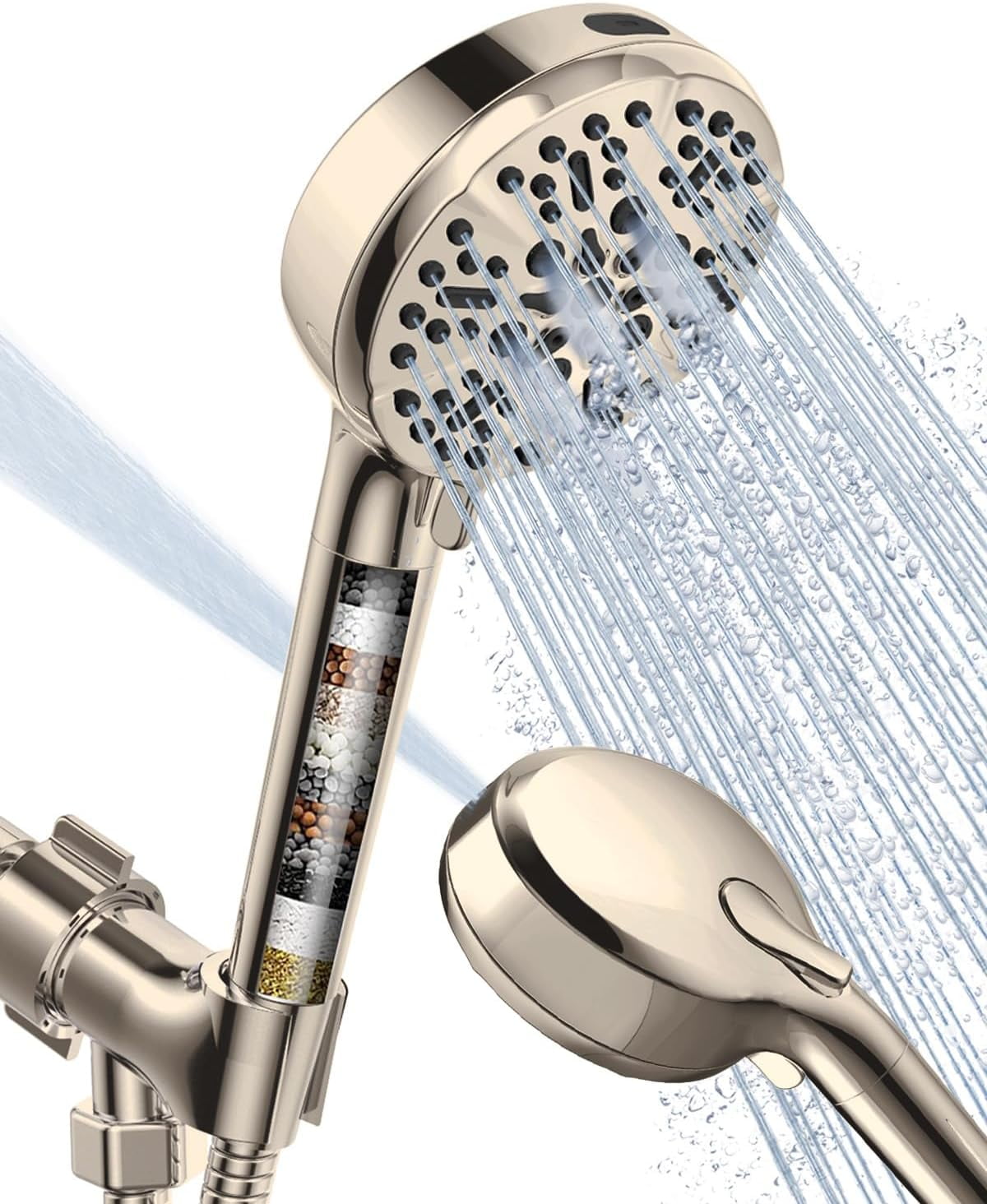 QYUN-Filtered Shower Head With Handheld Brushed Nickel, 6 Modes High ...