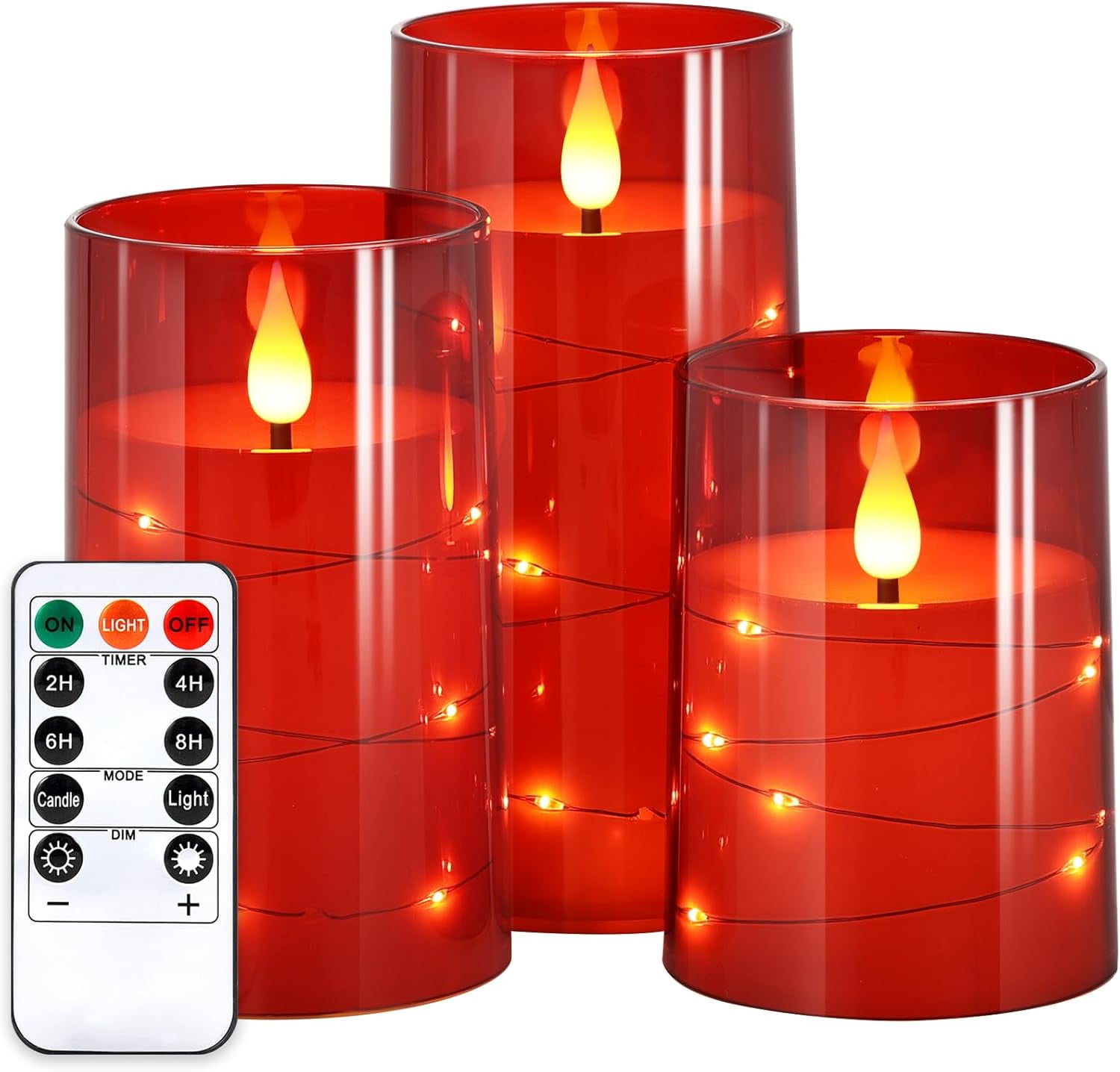 QYUN-Flickering Flameless Candles: Built-In Star String Lights Battery ...