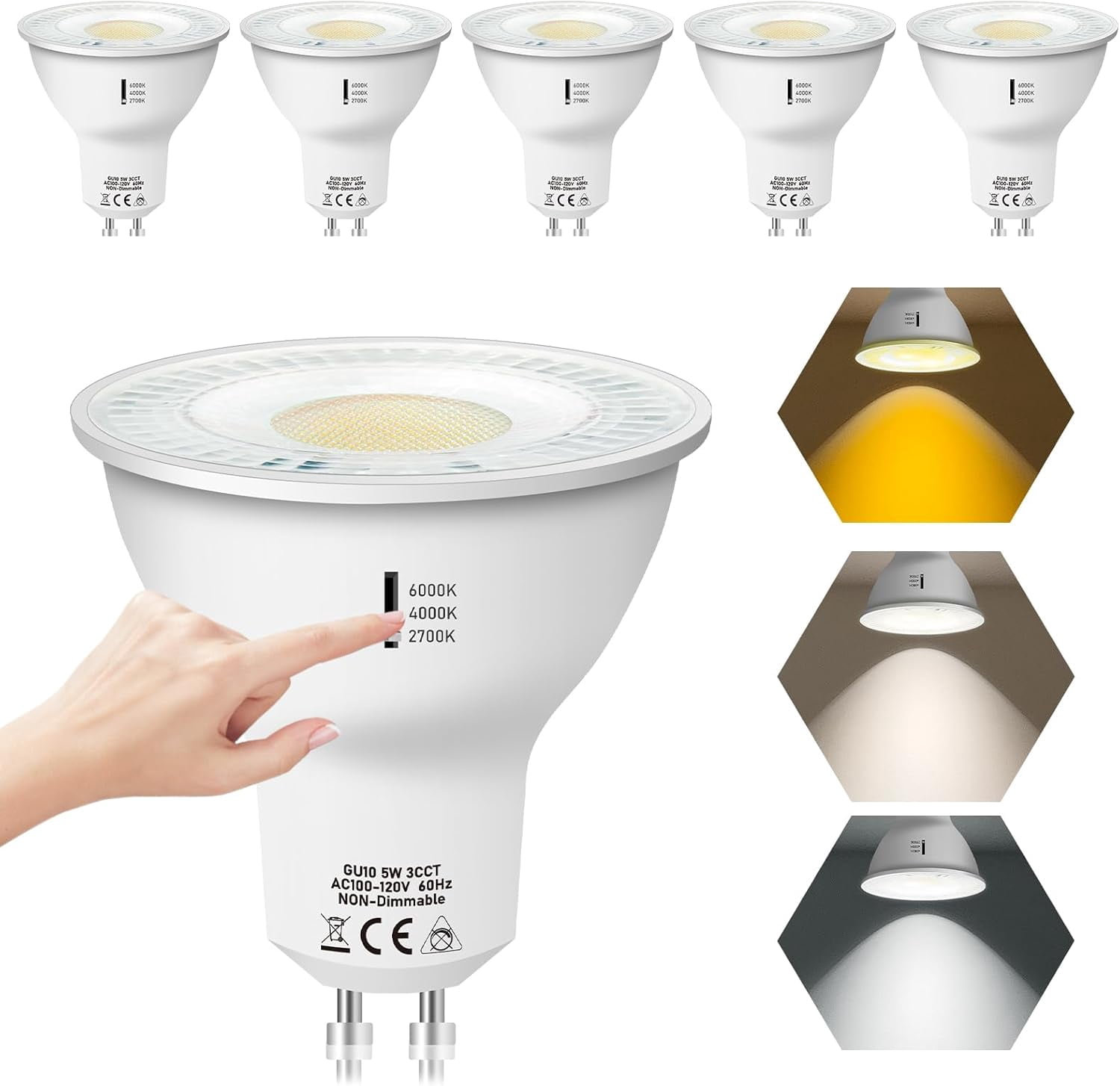 QYUN-Gu10 Led Light Bulbs 5W 500Lm,3Cct(2700K/4000K/6000K) Mr16 Gu10 ...