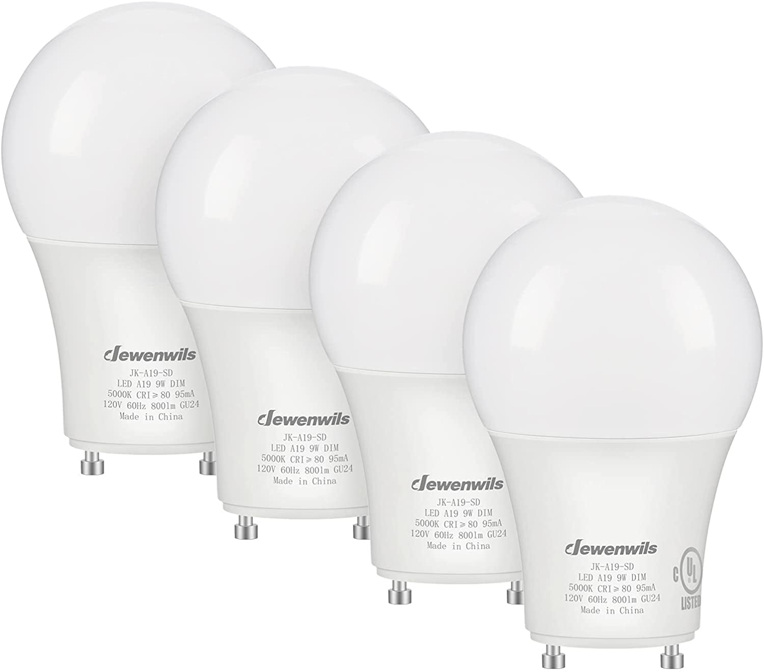 QYUN-Gu24 Led Light Bulb, 60W Equivalent, Dimmable 2 Prong Light Bulbs, 5000K Daylight White, 9W ...