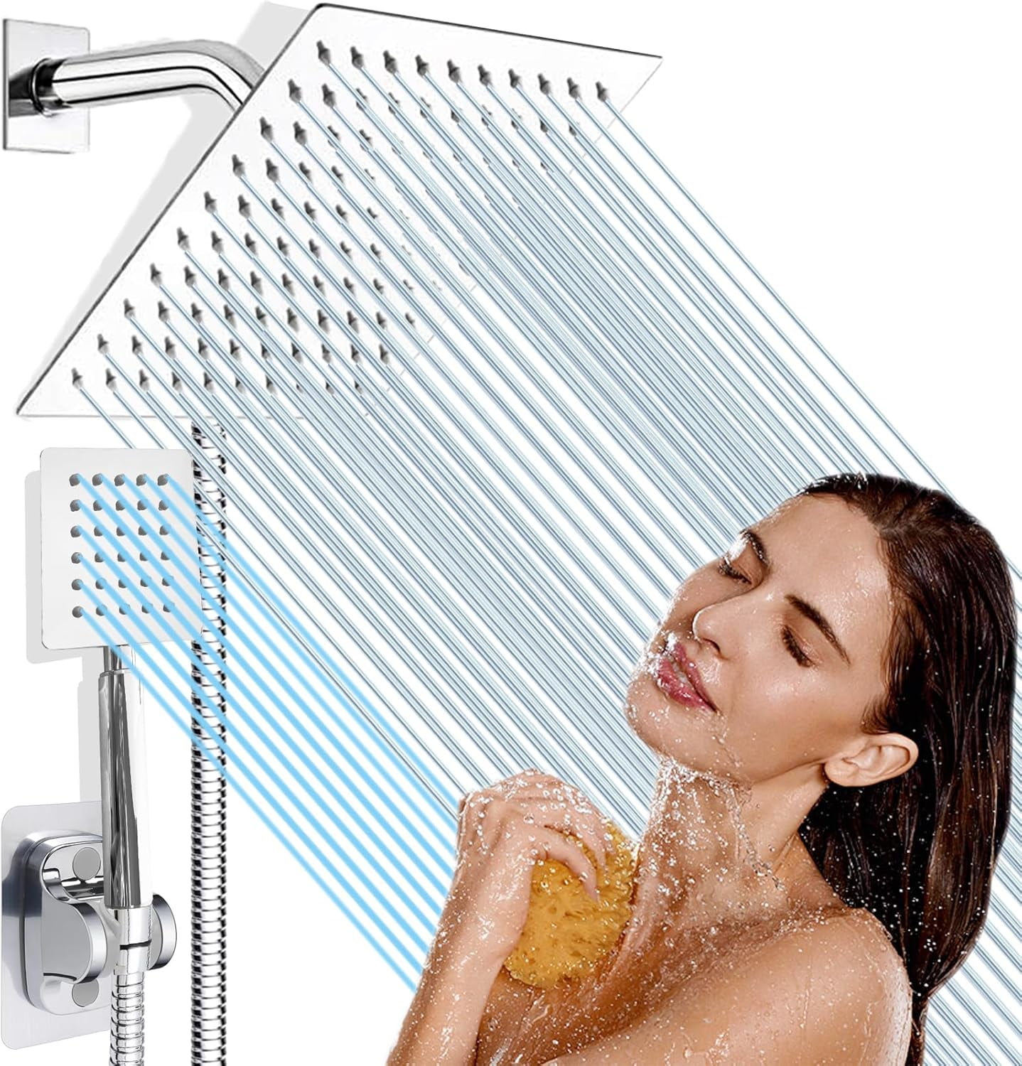 QYUN-High Pressure 6'' Rainfall Shower Head With Handheld Combo, All ...