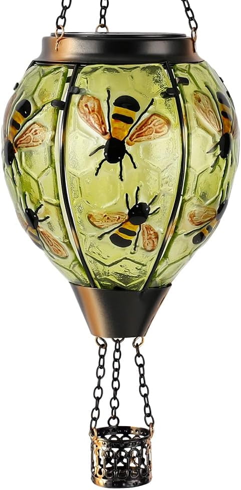 QYUN-Hot Air Balloon Solar Lantern Bee Glass Hanging Outdoor Hot Air ...