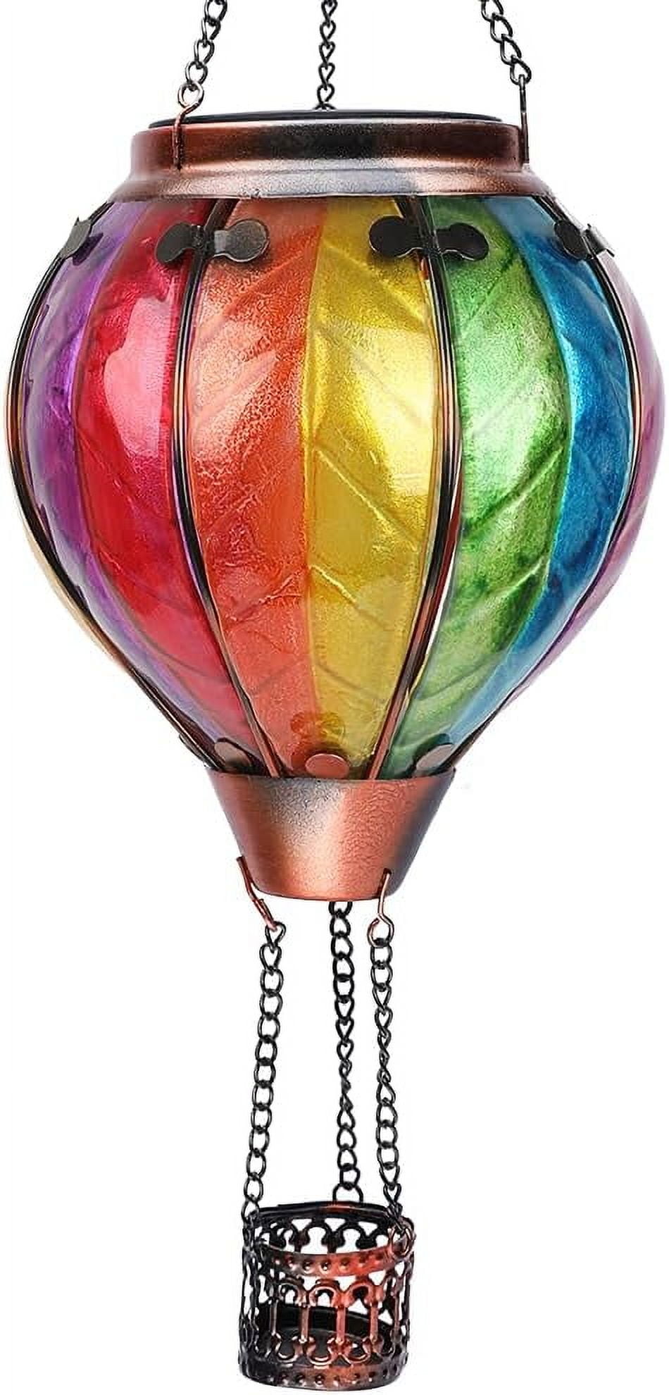 QYUN-Hot Air Balloon Solar Lantern With Flickering Flame Light Glass ...