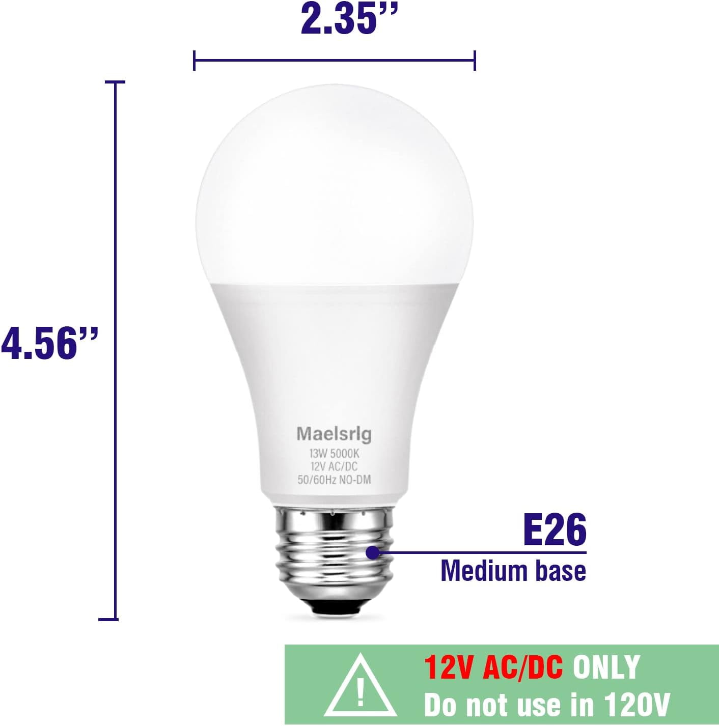 QYUN-LED 12V Light Bulb, 100W Equivalent, Soft White 2700K, 13W 1200 Lumens, 12 Volt AC/DC, Non ...