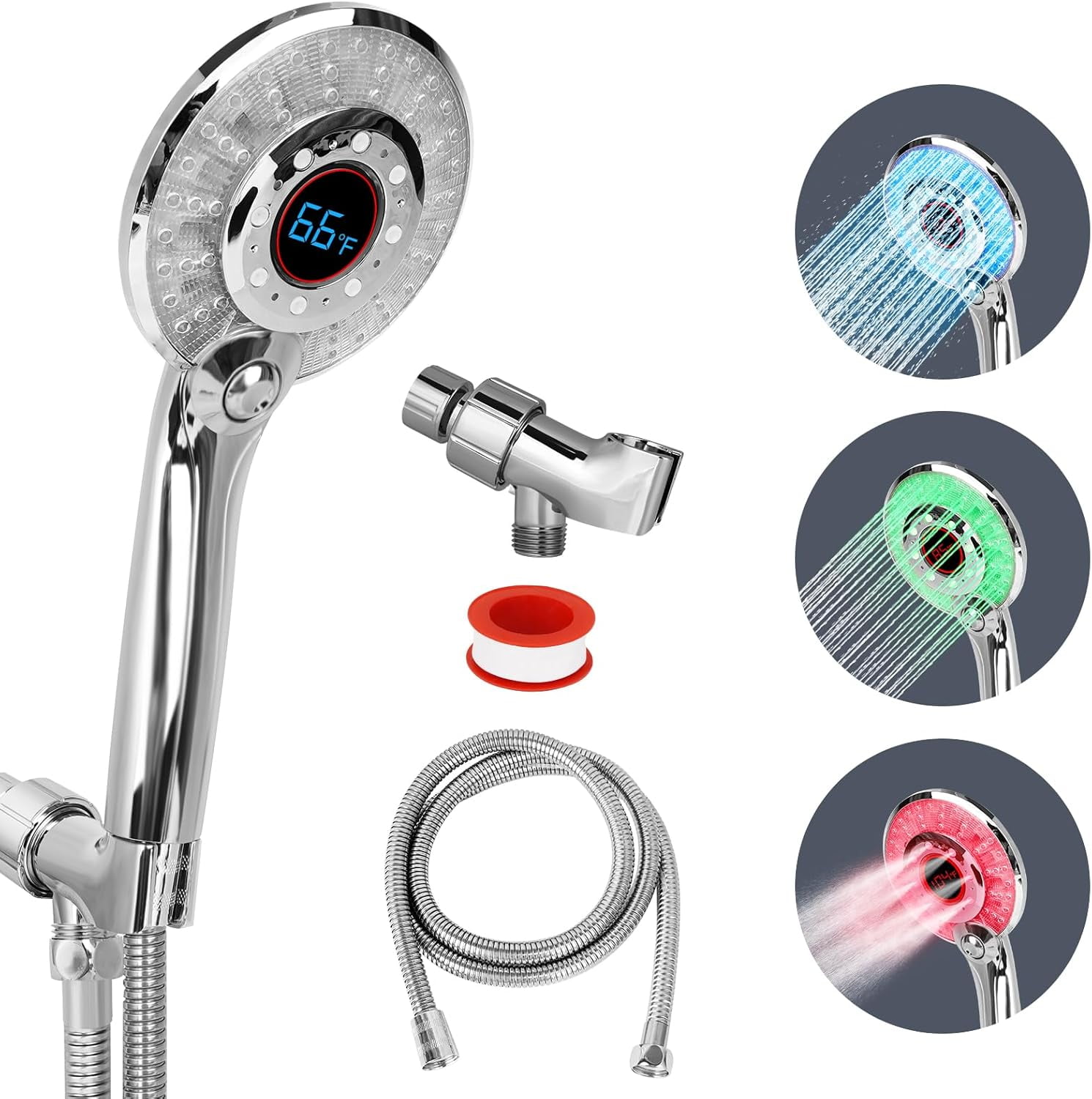 QYUN-Led Shower Head With Temperature Display, High Pressure Shower ...