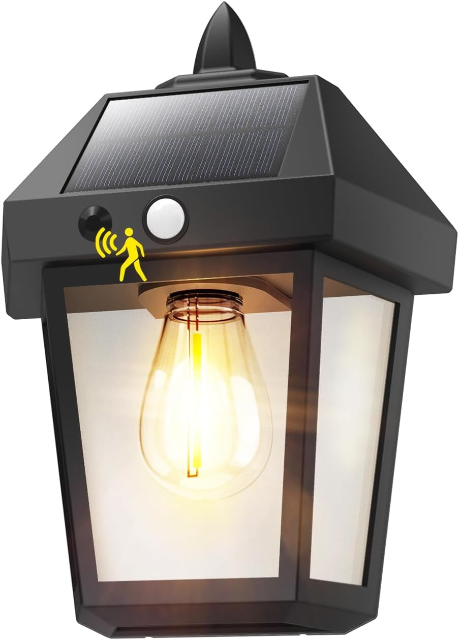 QYUN-Motion Sensor Solar Lights Outdoor, 9 Inch Solar Wall Lanterns ...