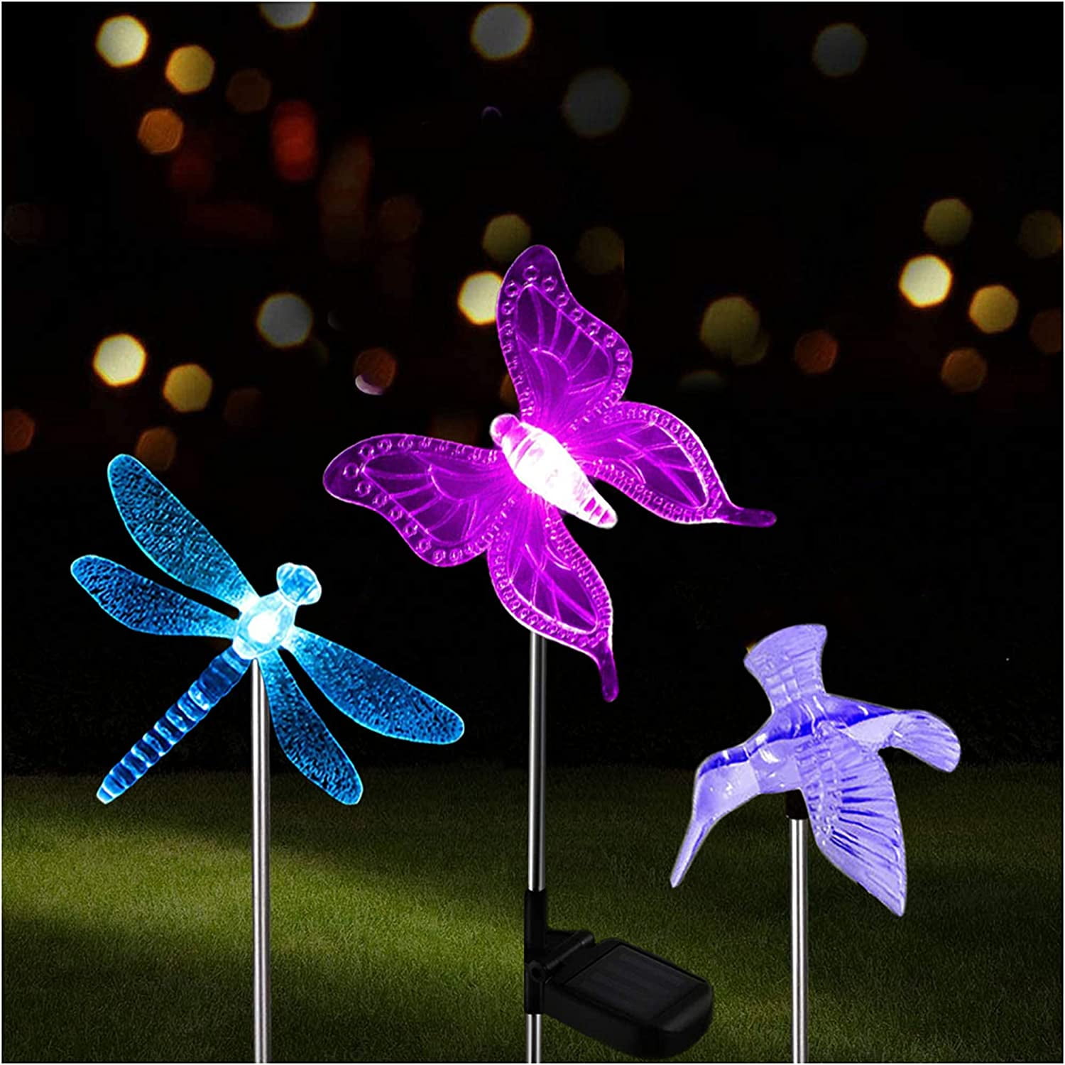 QYUN-Outdoor Solar Garden Stake Light 3 Pack- Color Changing Led Stake ...