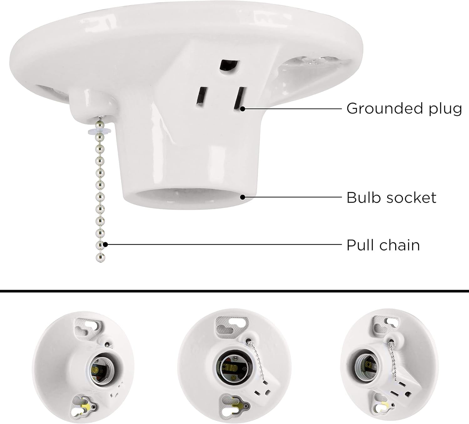 QYUN-Porcelain Light Socket with Outlet and Pull Chain Light Fixture ...