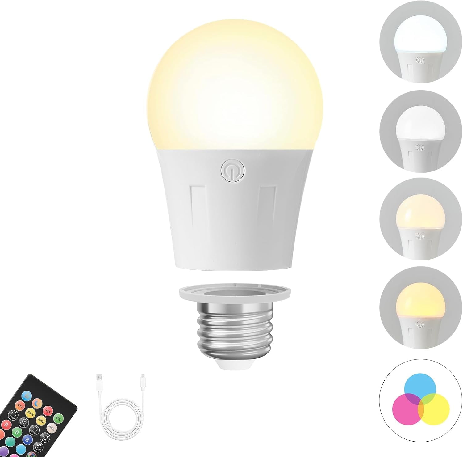 QYUN-Rechargeable Battery Operated Light Bulbs, E26 Detachable Led Bulb ...