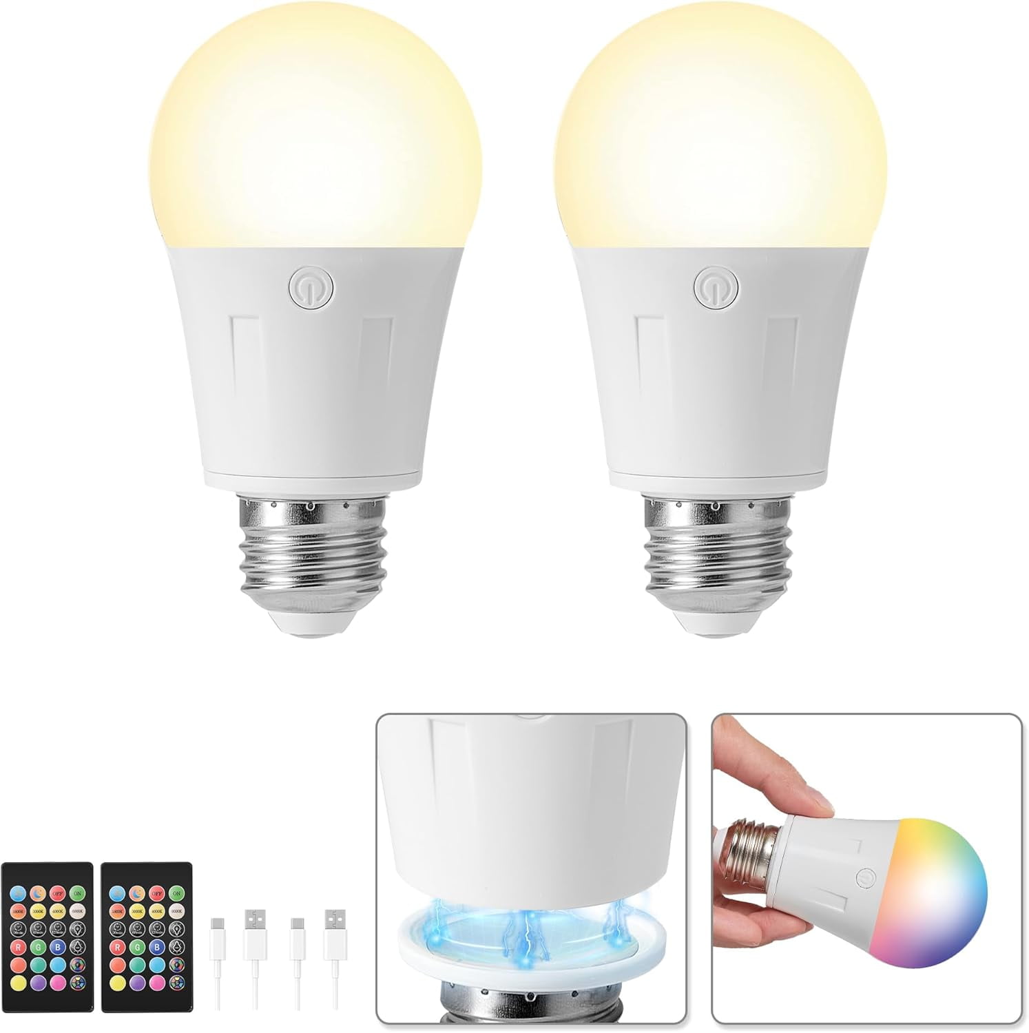 QYUN-Rechargeable Battery Operated Light Bulbs, E26 Detachable Led Bulb ...