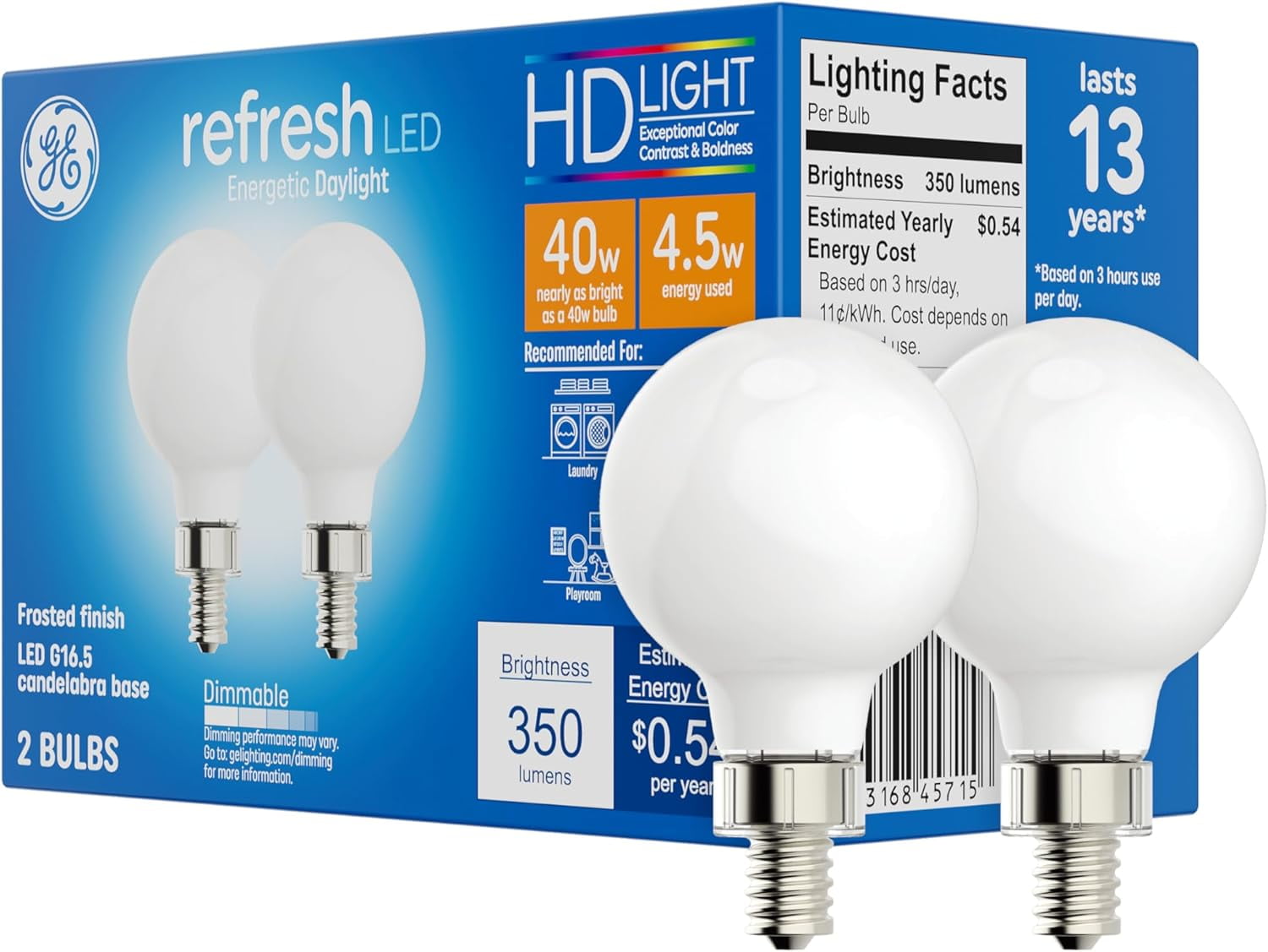 QYUN-Refresh Led Light Bulbs, 40 Watt, Daylight, G16.5 Globe Bulbs ...