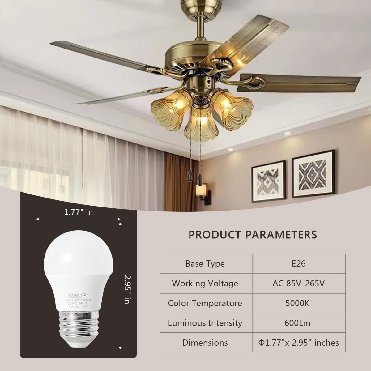 QYUN-Small LED Ceiling Fan Light Bulbs, 6 watt A15 led Bulb E26 ...