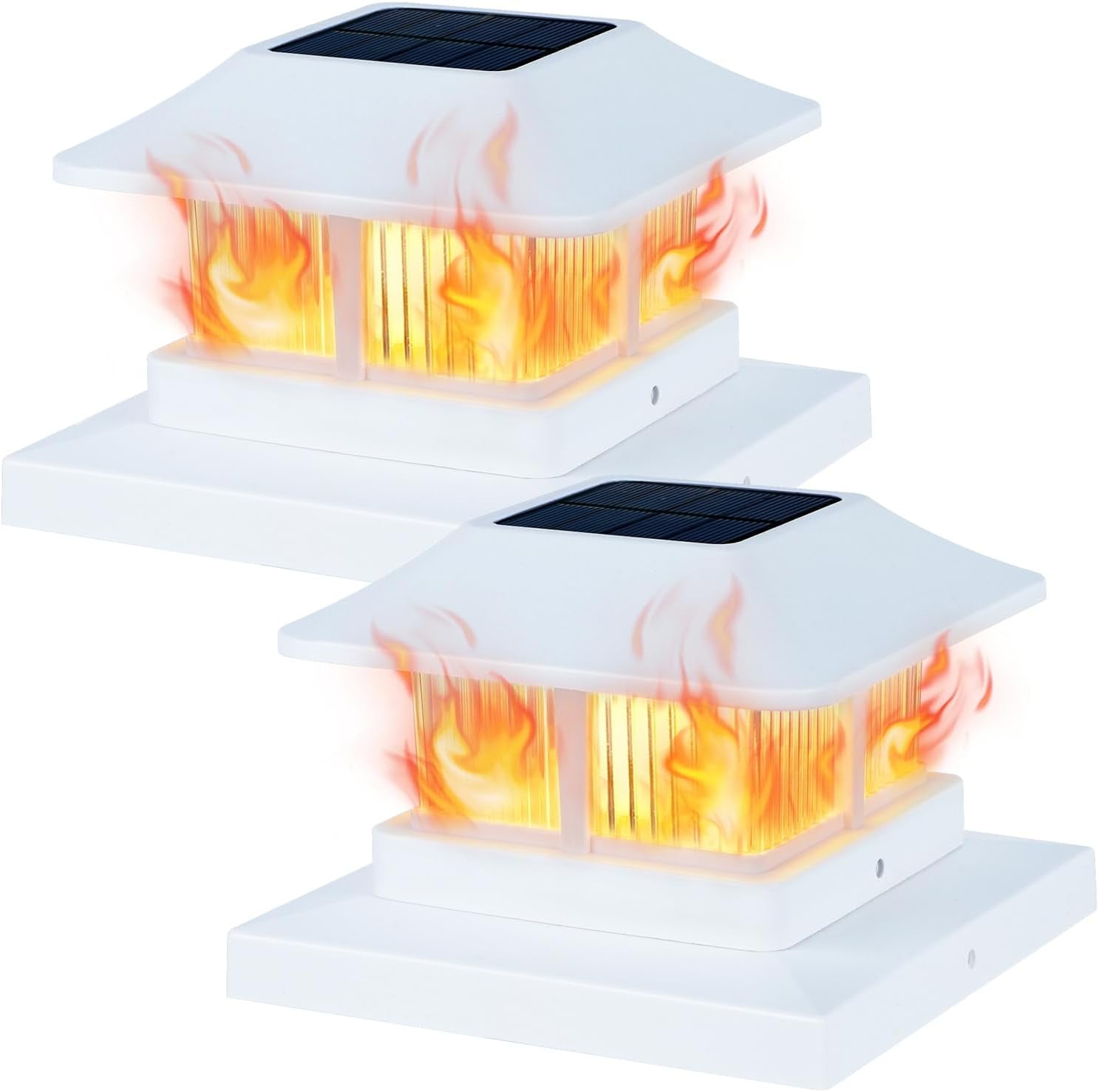 QYUN-Solar Flame Post Cap Lights Outdoor, Solar Powered White Shell ...