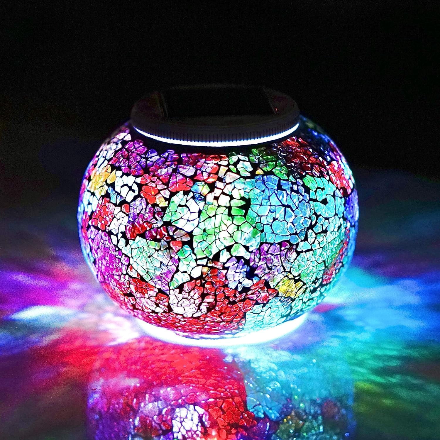 QYUN-Solar Glass Ball Light Color Changing Mosaic Crackle Table Lamps ...