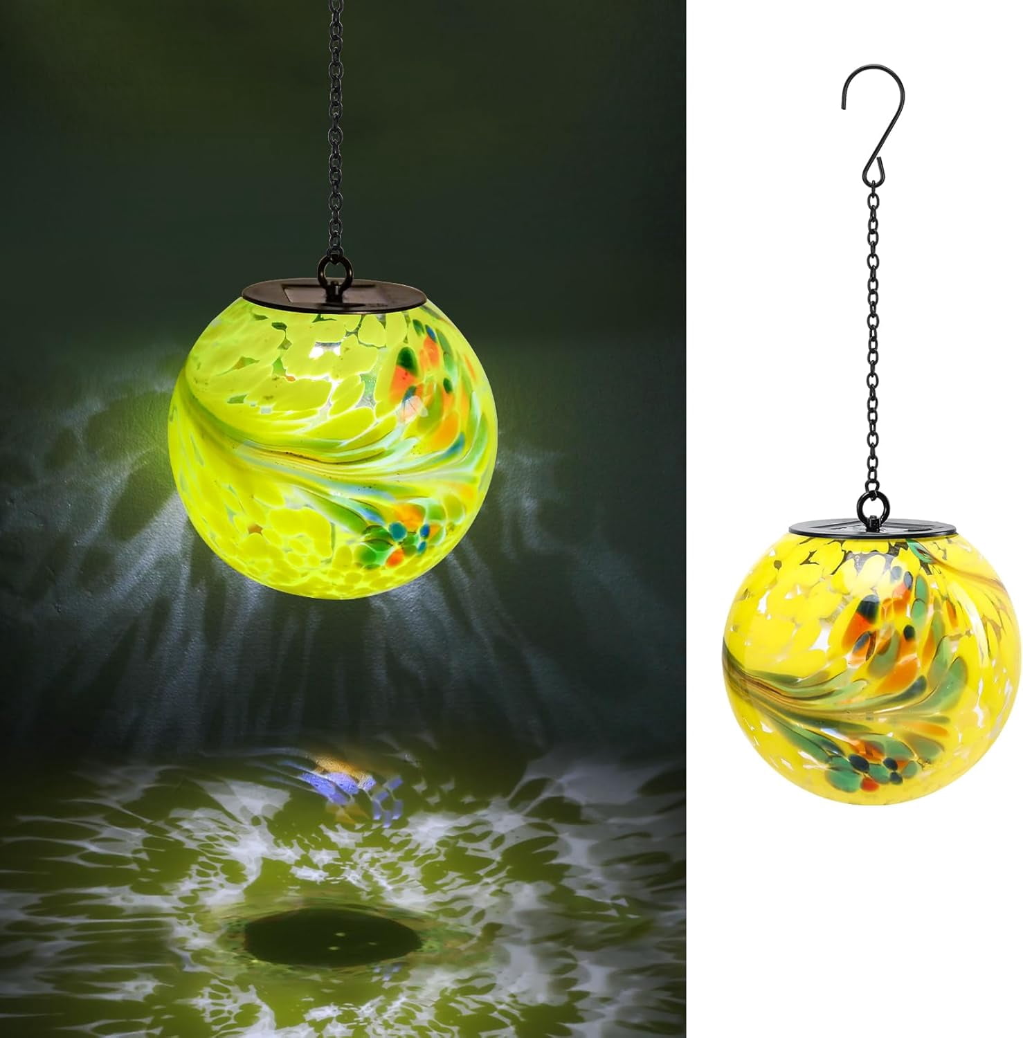 QYUN-Solar Hanging Lanterns Outdoor Decoration, Glass Solar Lights With ...