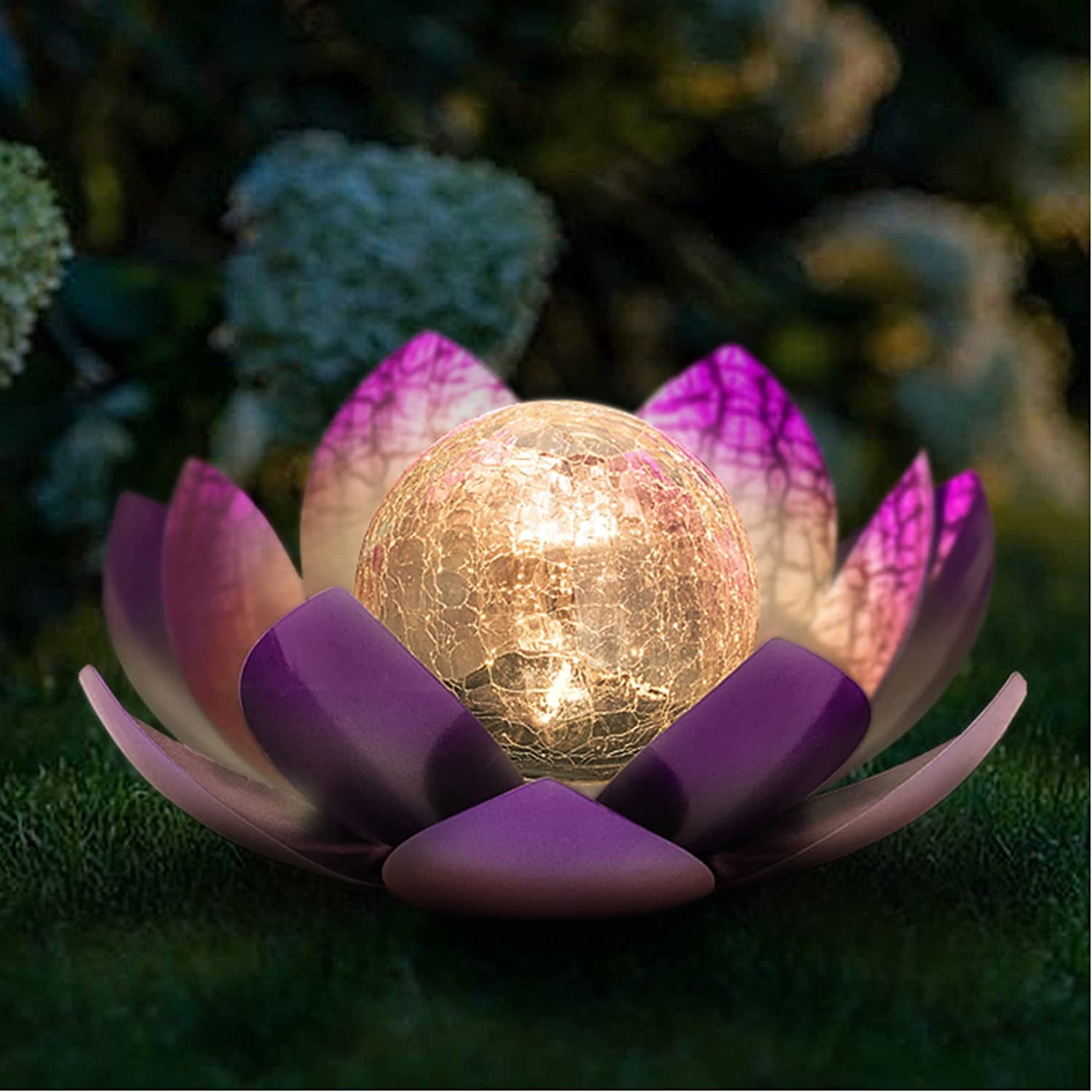 QYUN-Solar Lights Outdoor Decor Purple Lotus Waterproof Led Crackle ...