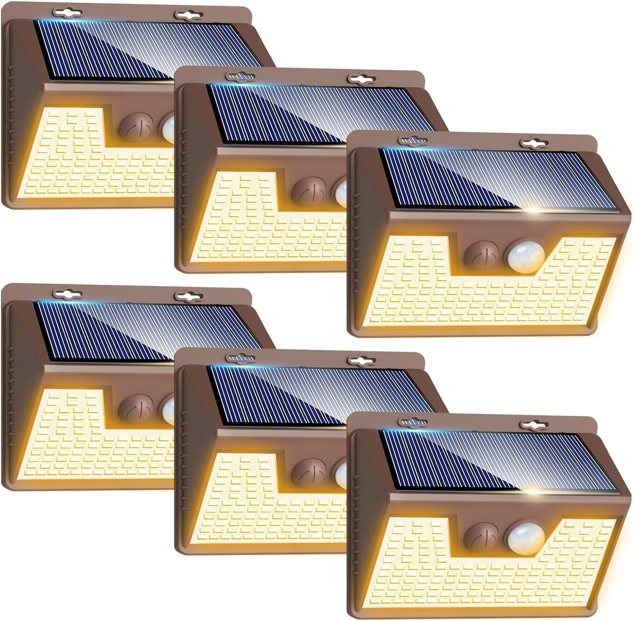 QYUN-Solar Lights Outdoor Motion Sensor Waterproof, 6Pack 140Led Brown ...