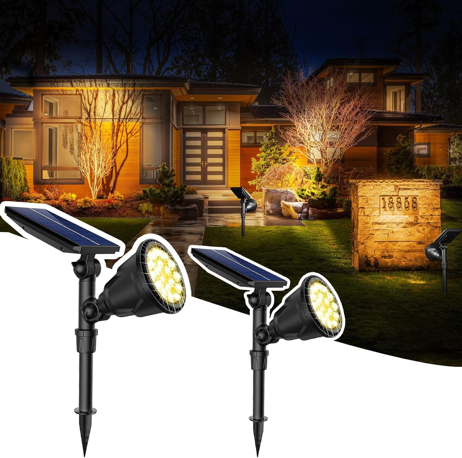 QYUN-Solar Spot Lights Outdoor Waterproof, Outdoor Landscape Spotlights ...