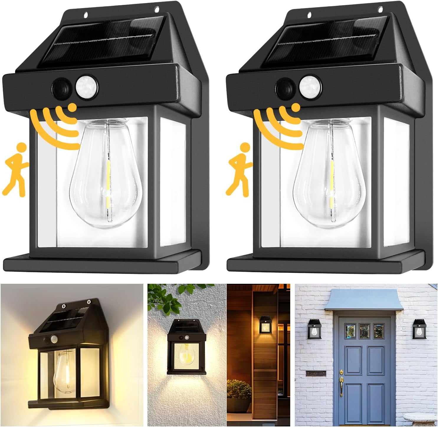 QYUN-Solar Wall Lights Outdoor,Dusk To Dawn Porch Light Fixture,Solar ...