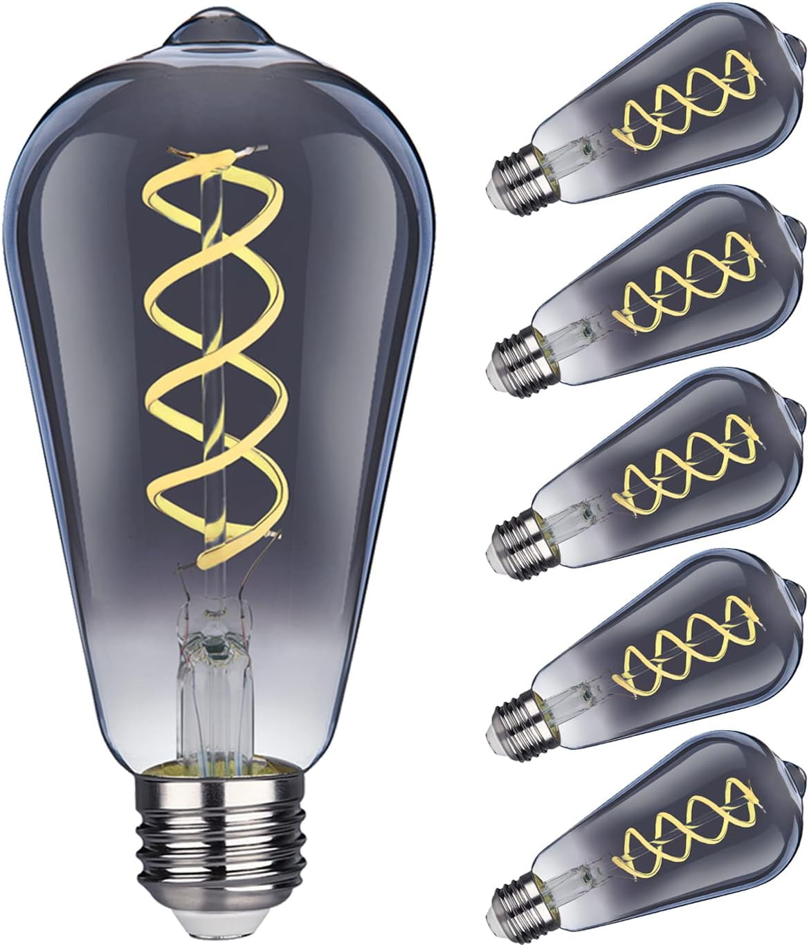 QYUN-St19(St58) Led Smoky Grey Glass Edison Bulb, Vintage, 6 Pack ...
