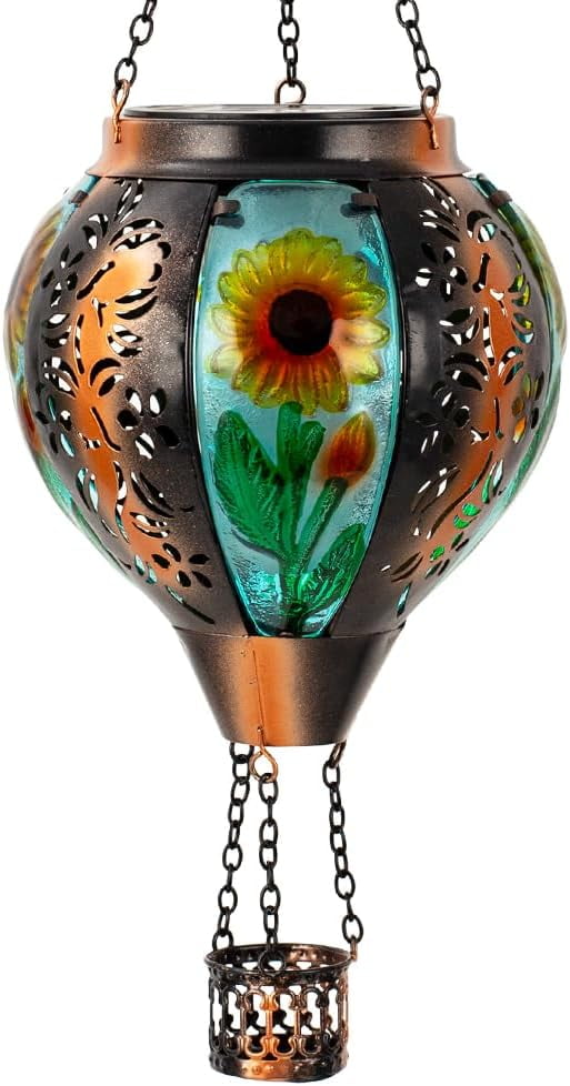 QYUN-Sunflowers Hot Air Balloon Solar Lantern Metal & Glass Solar Hot ...