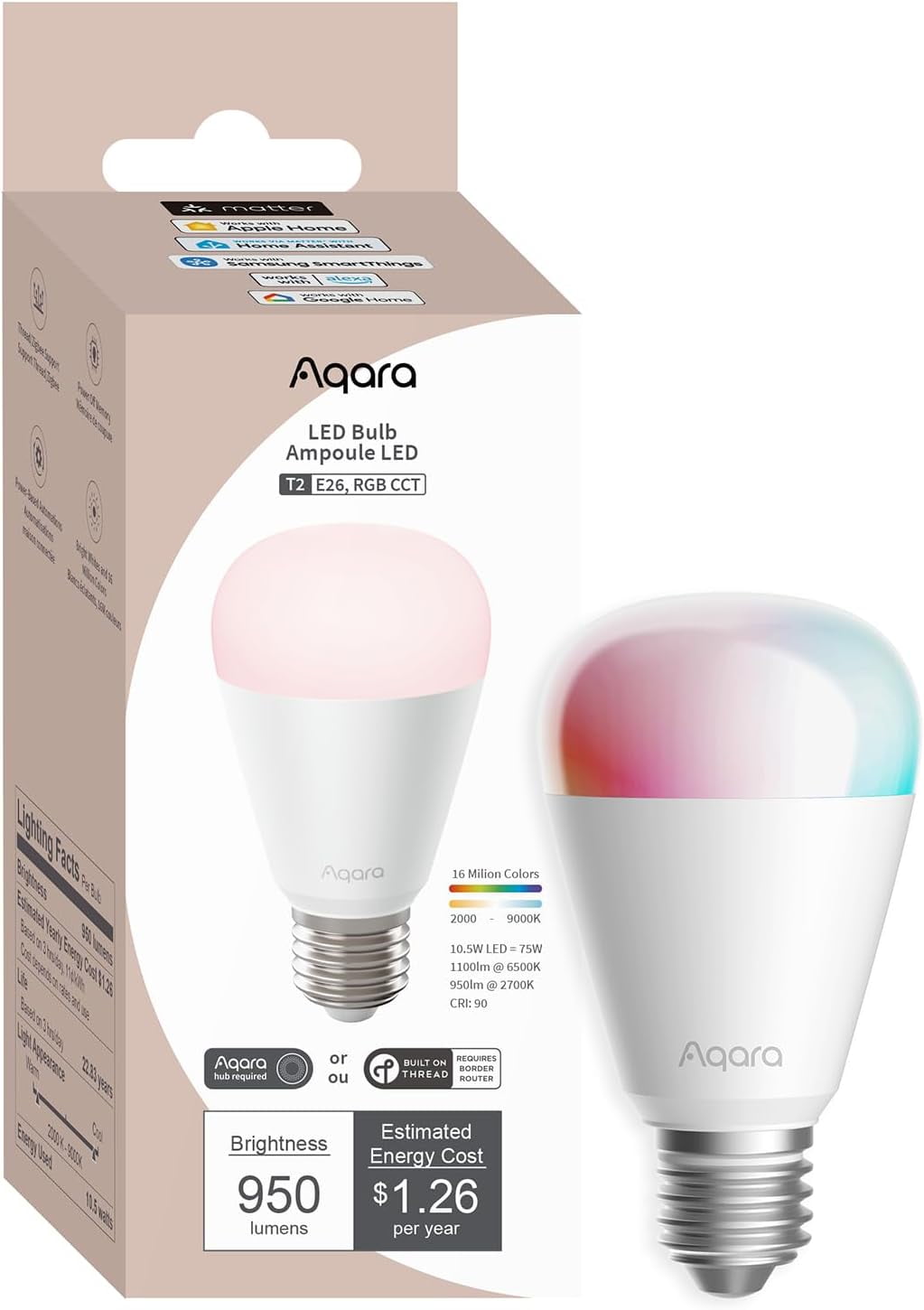 QYUN-Thread/Zigbee Smart Led Light Bulb T2 E26, Tunable White (2000K ...